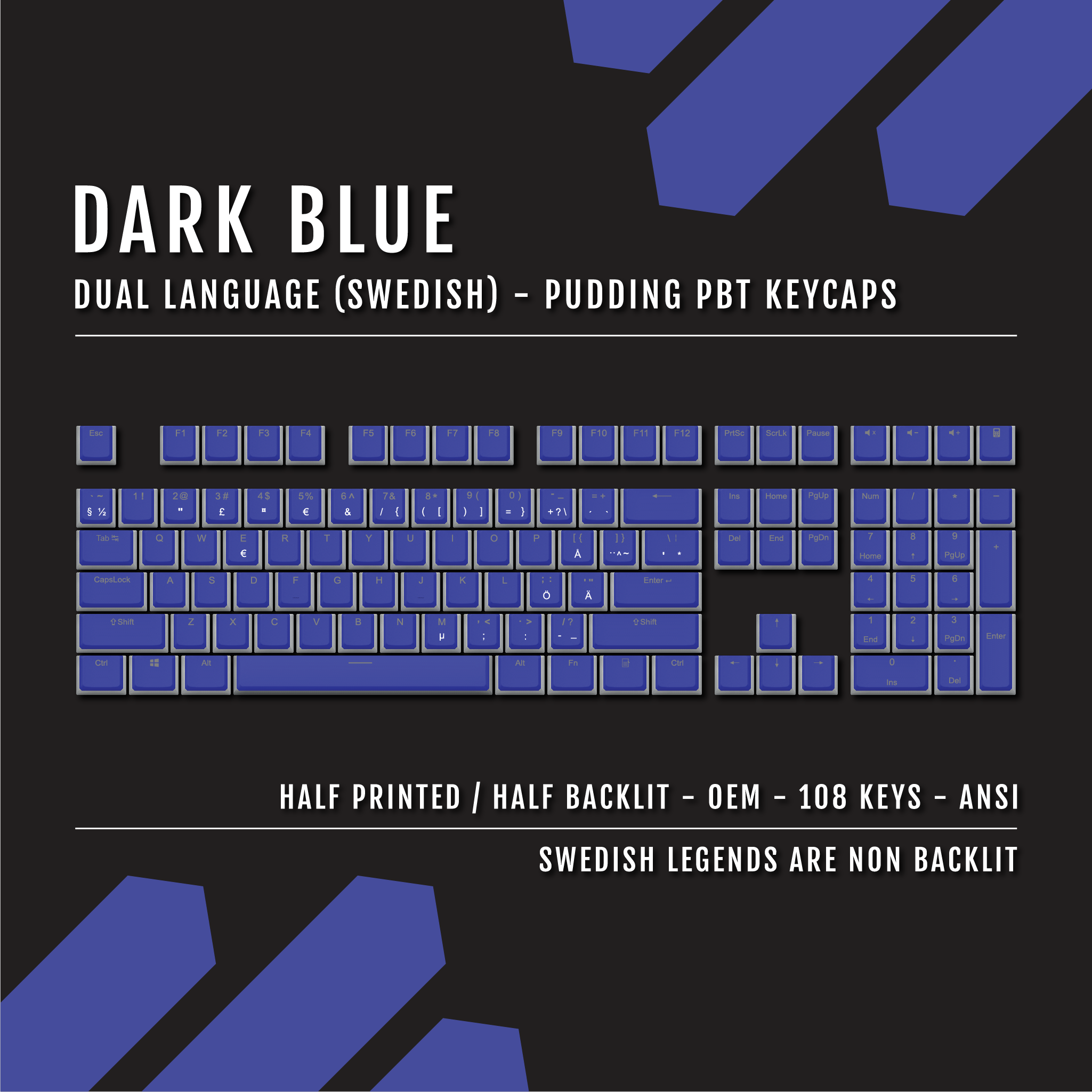 Dark Blue Swedish Dual Language PBT Pudding Keycaps – Krome Keycaps LTD