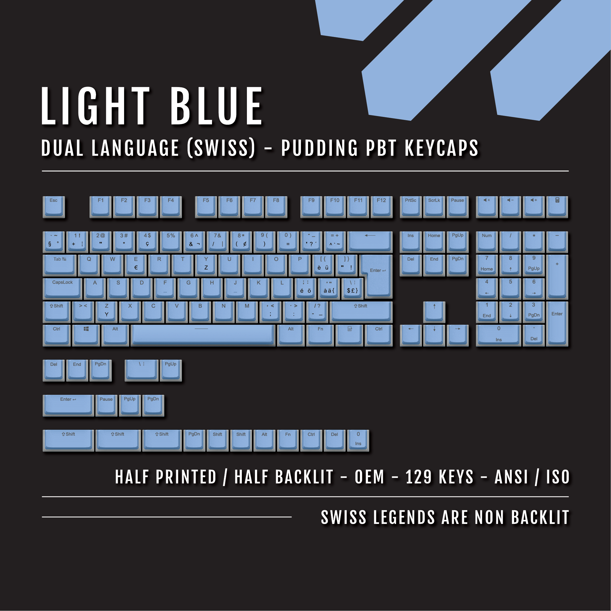 Light Blue Swiss (ISO-CH) Dual Language PBT Pudding Keycaps – Krome ...