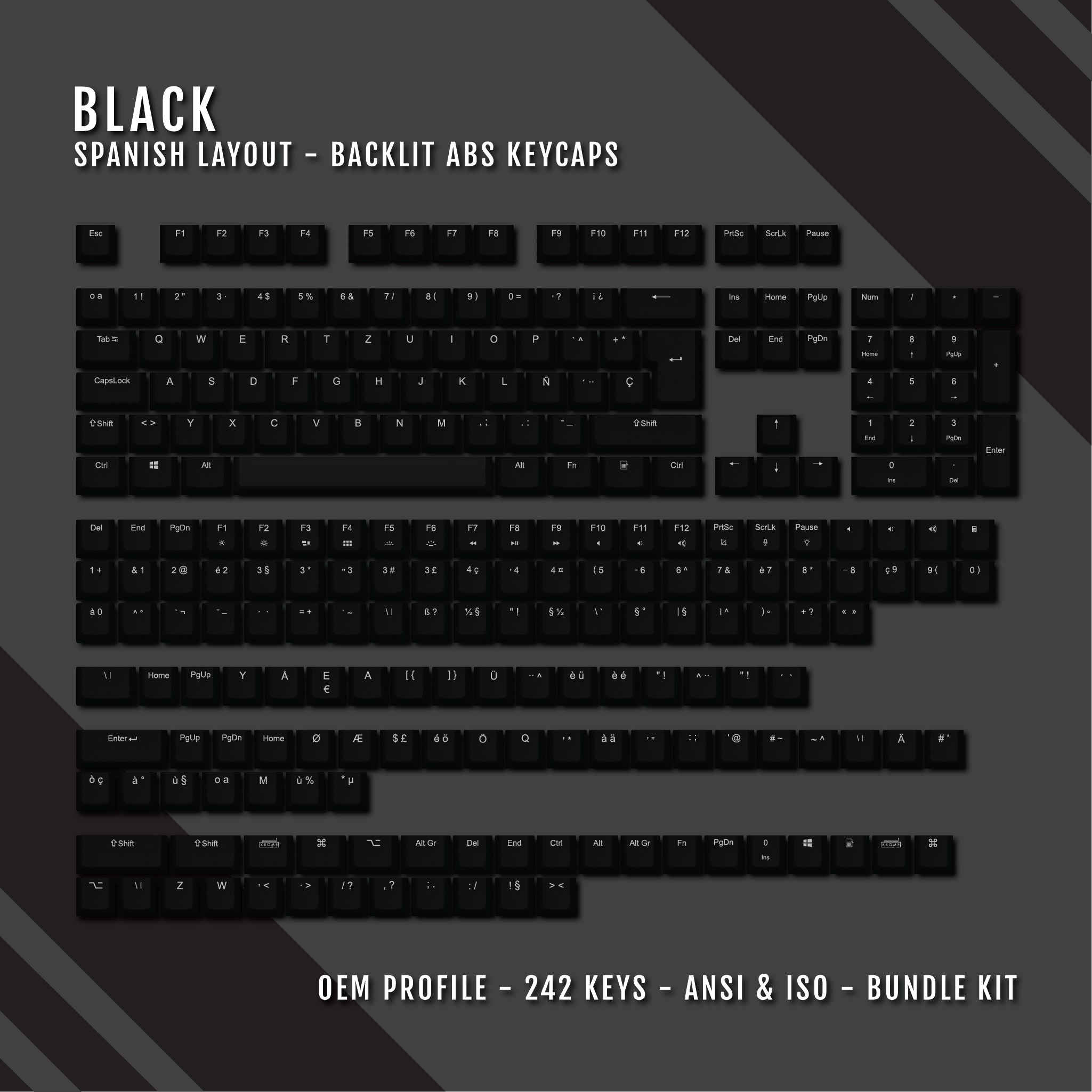 Black Spanish (ISO-ES) Backlit ABS Keycaps for Windows & Mac – Krome ...