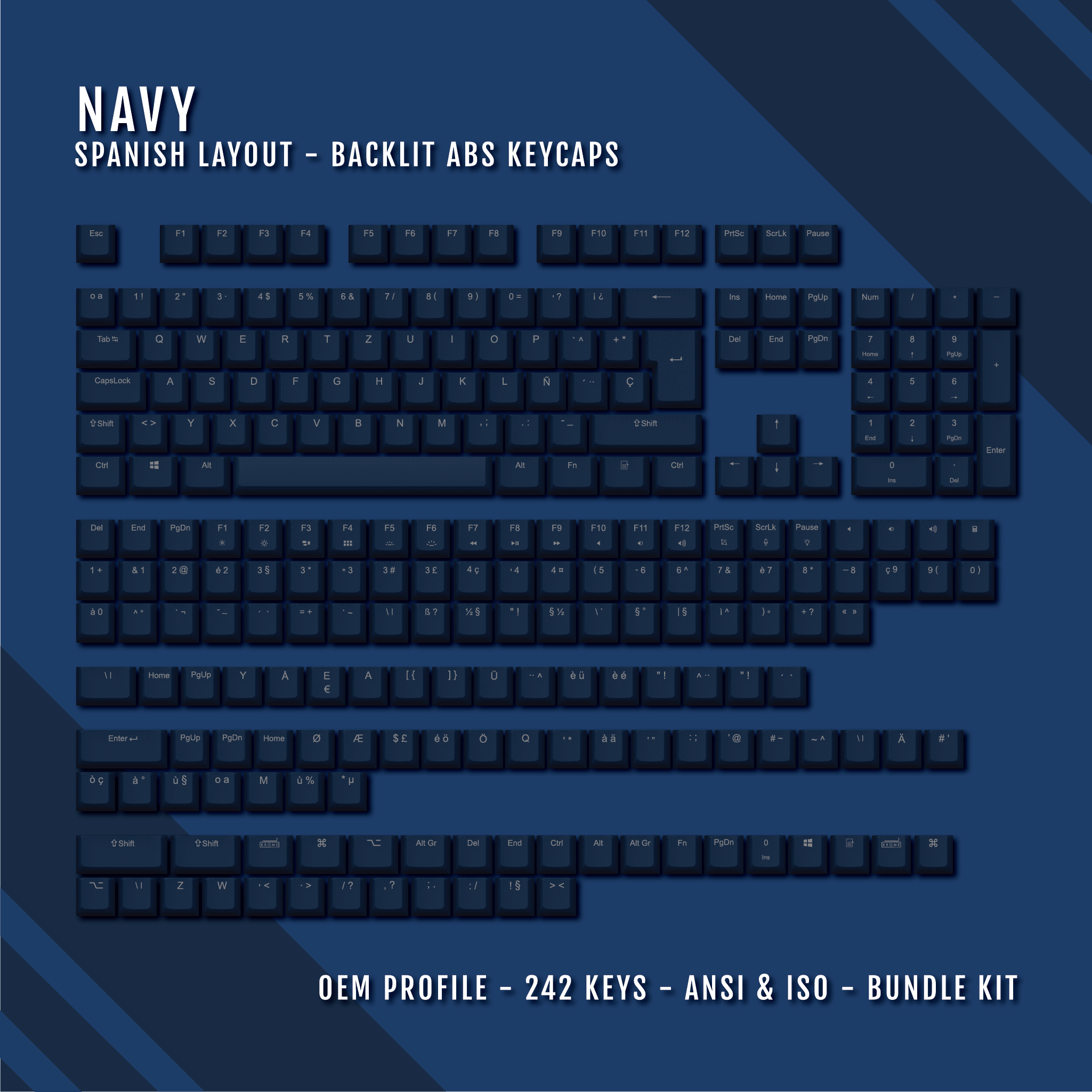 Navy Spanish (ISO-ES) Backlit ABS Keycaps for Windows & Mac – Krome ...