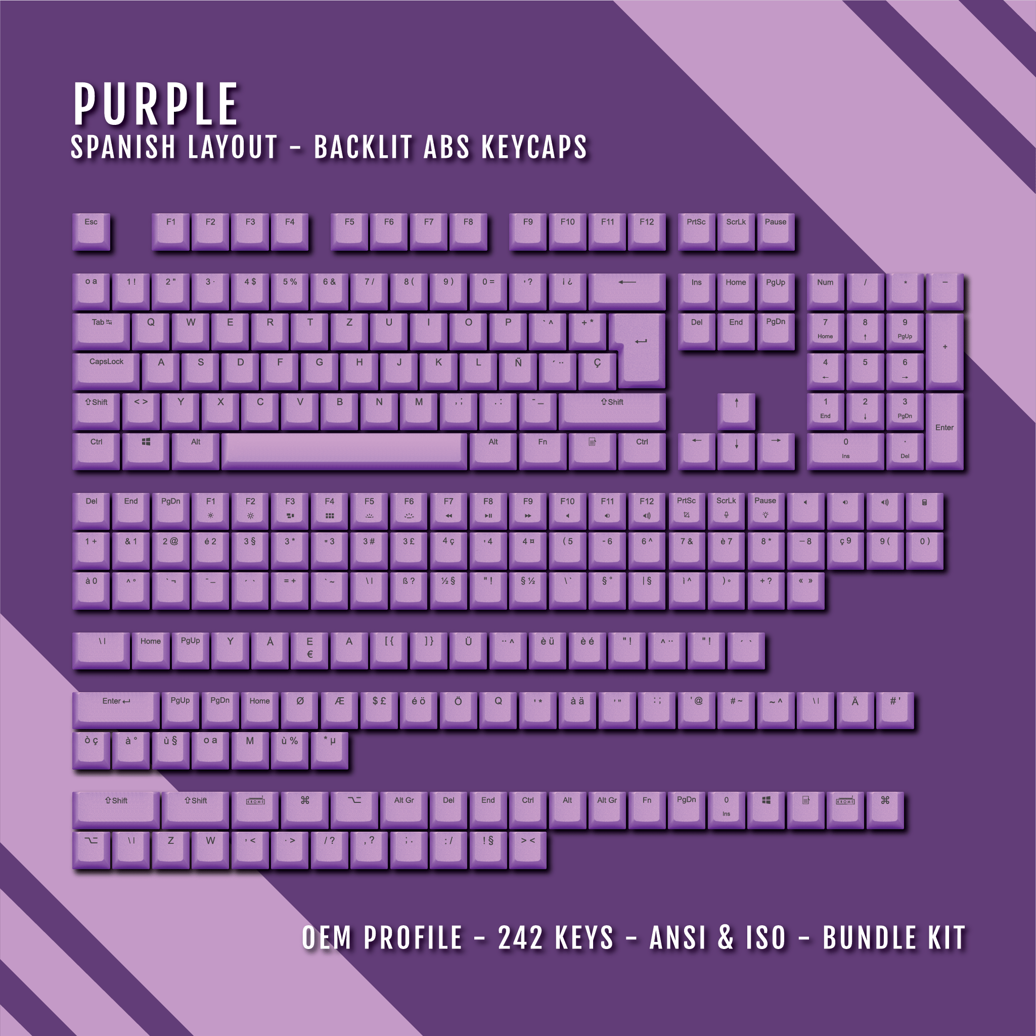 Purple Spanish (ISO-ES) Backlit ABS Keycaps for Windows & Mac – Krome ...