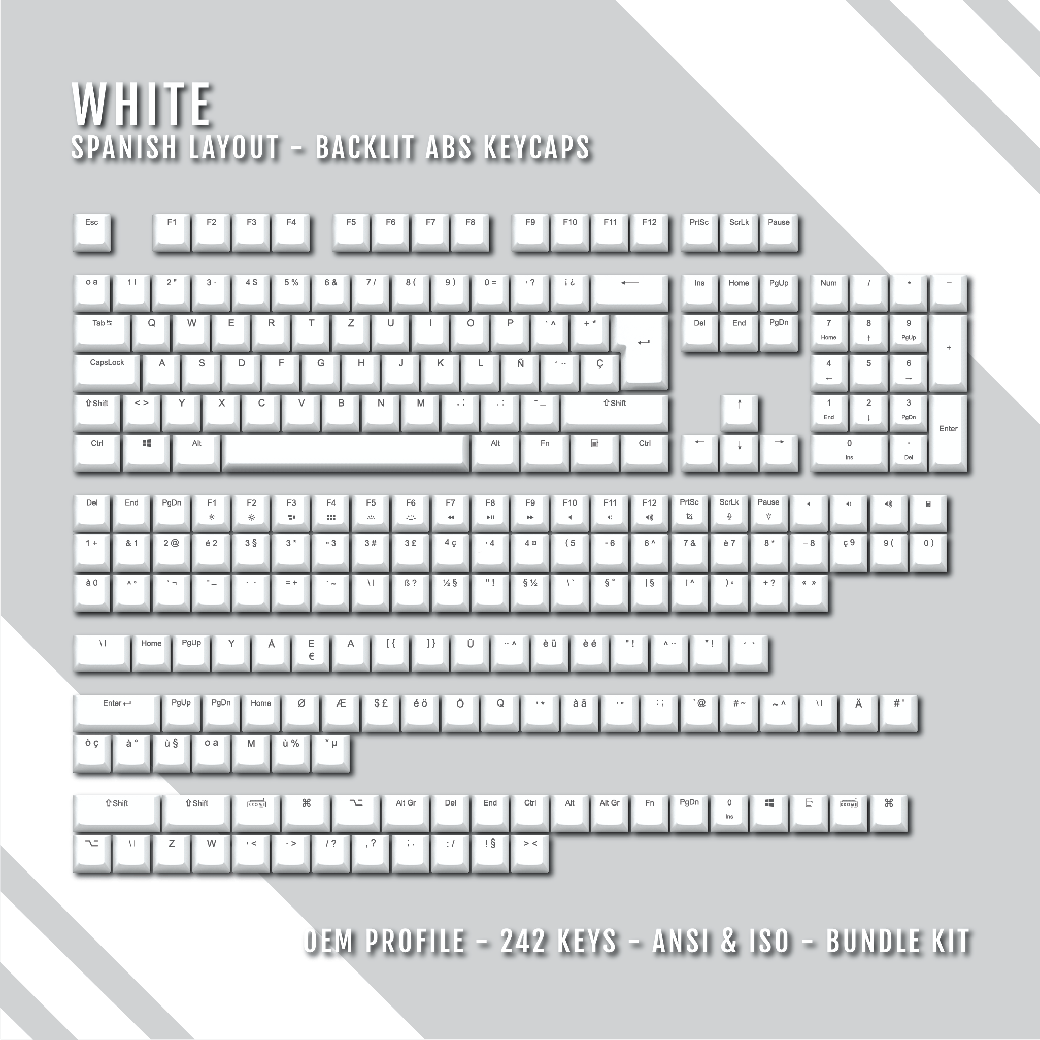 White Spanish (ISO-ES) Backlit ABS Keycaps for Windows & Mac – Krome ...