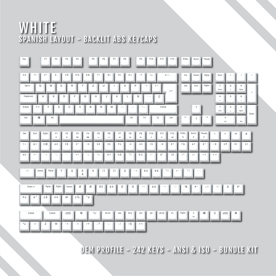White Spanish (ISO-ES) Backlit ABS Keycaps for Windows & Mac – Krome ...