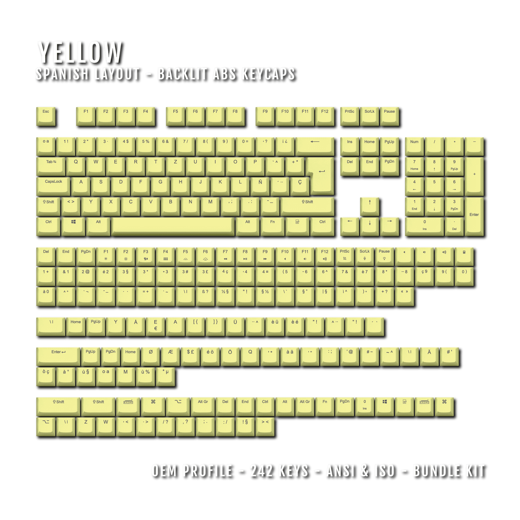 Yellow Spanish (ISO-ES) Backlit ABS Keycaps for Windows & Mac – Krome ...