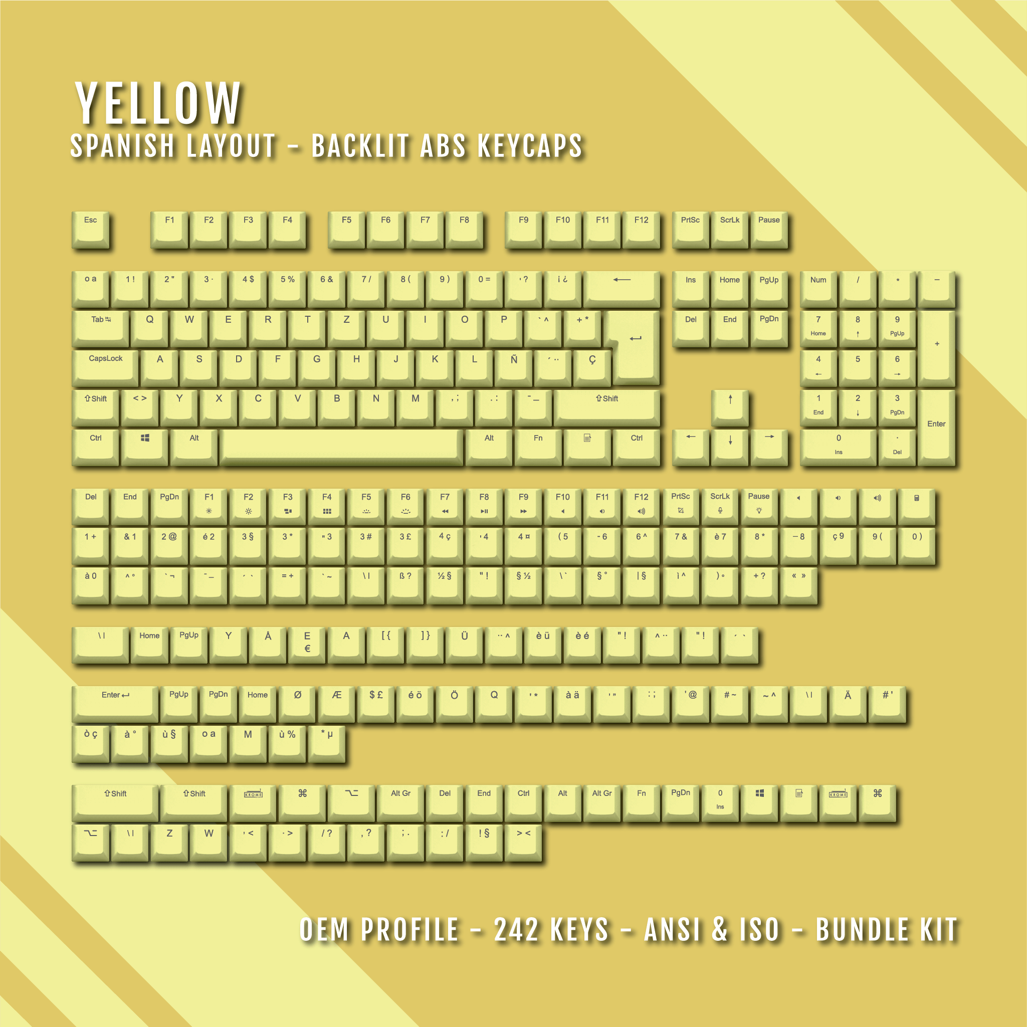 Yellow Spanish (ISO-ES) Backlit ABS Keycaps for Windows & Mac – Krome ...
