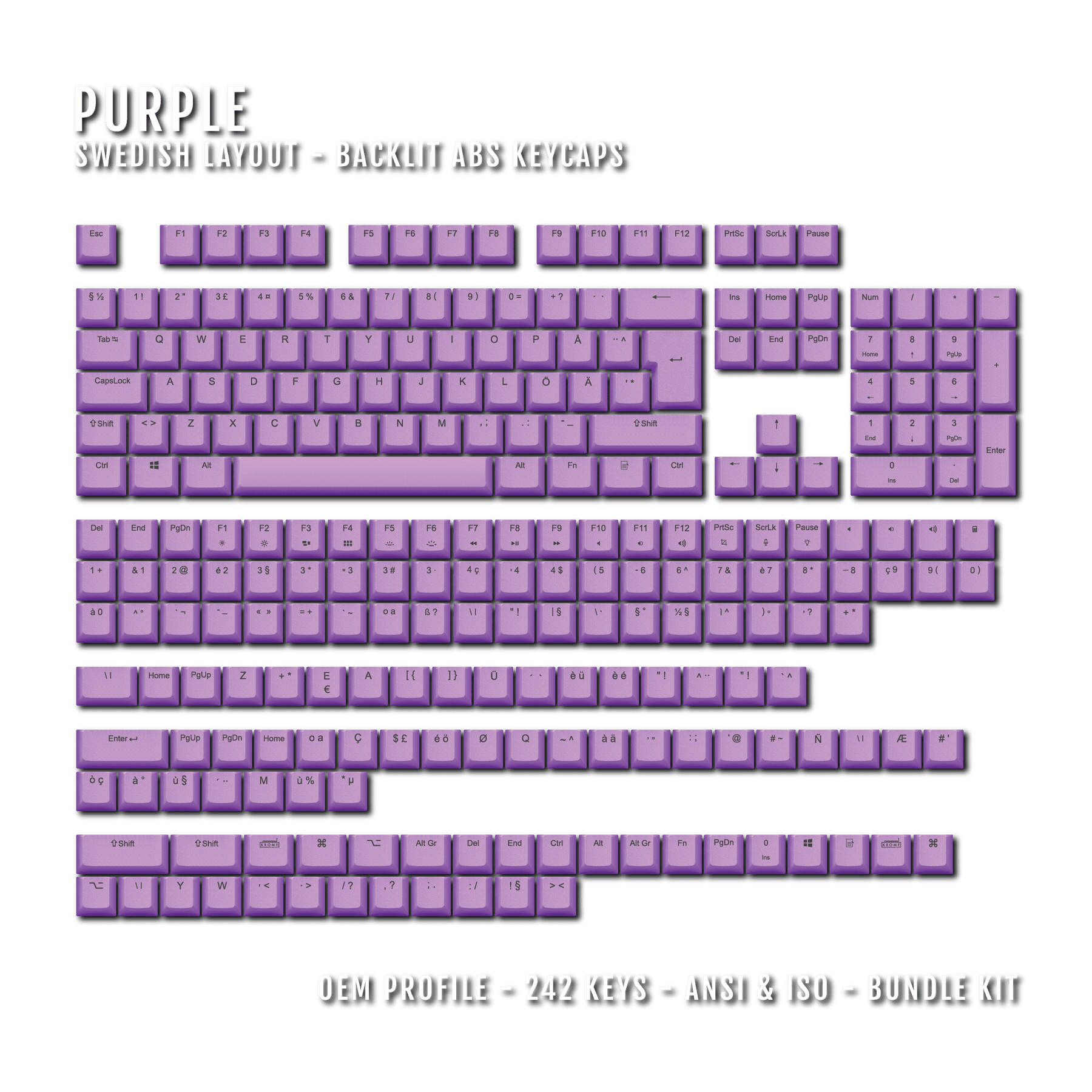 Purple Swedish (ISO-SE) Backlit ABS Keycaps for Windows & Mac – Krome ...