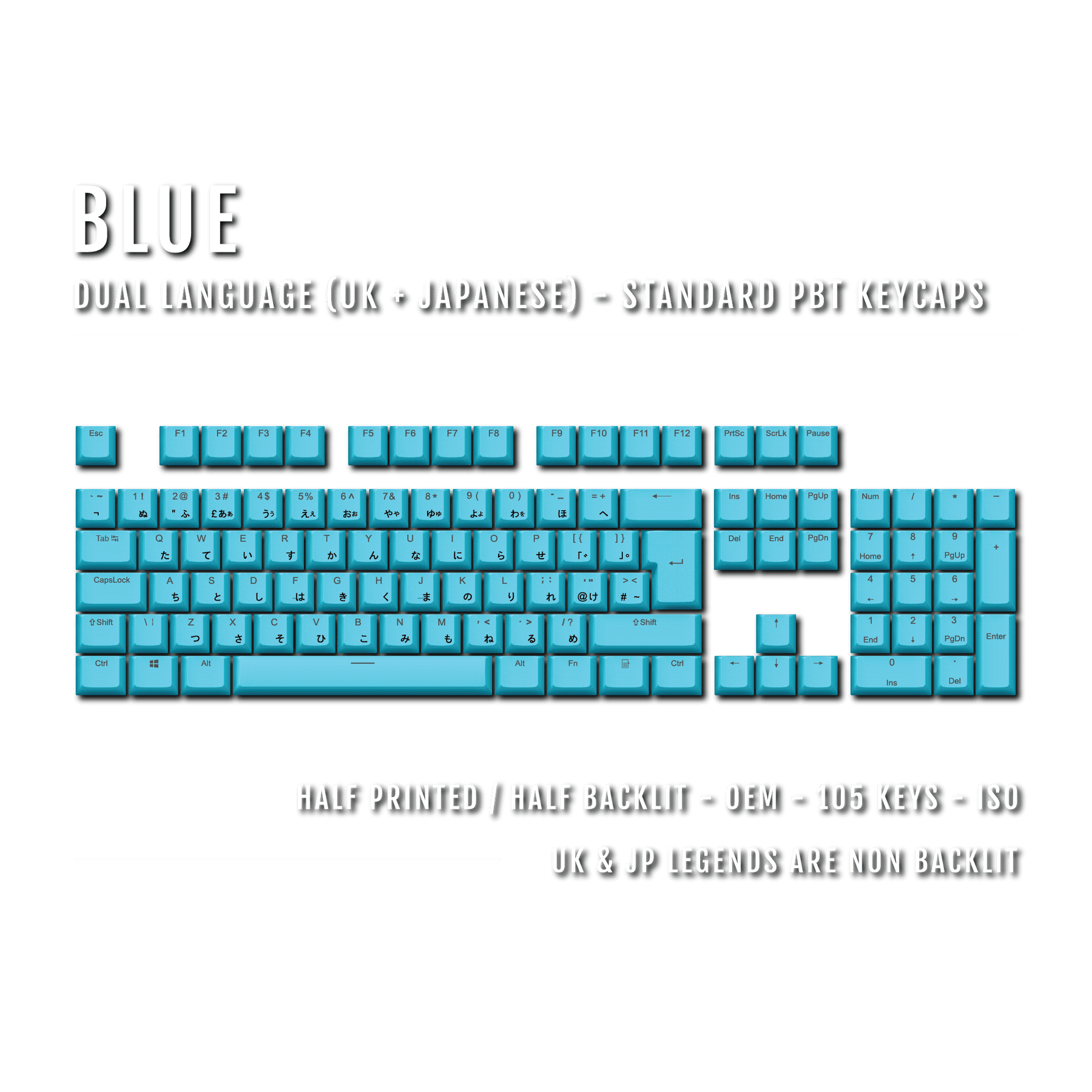 Blue UK & Japanese Dual Language PBT Keycaps – Krome Keycaps LTD