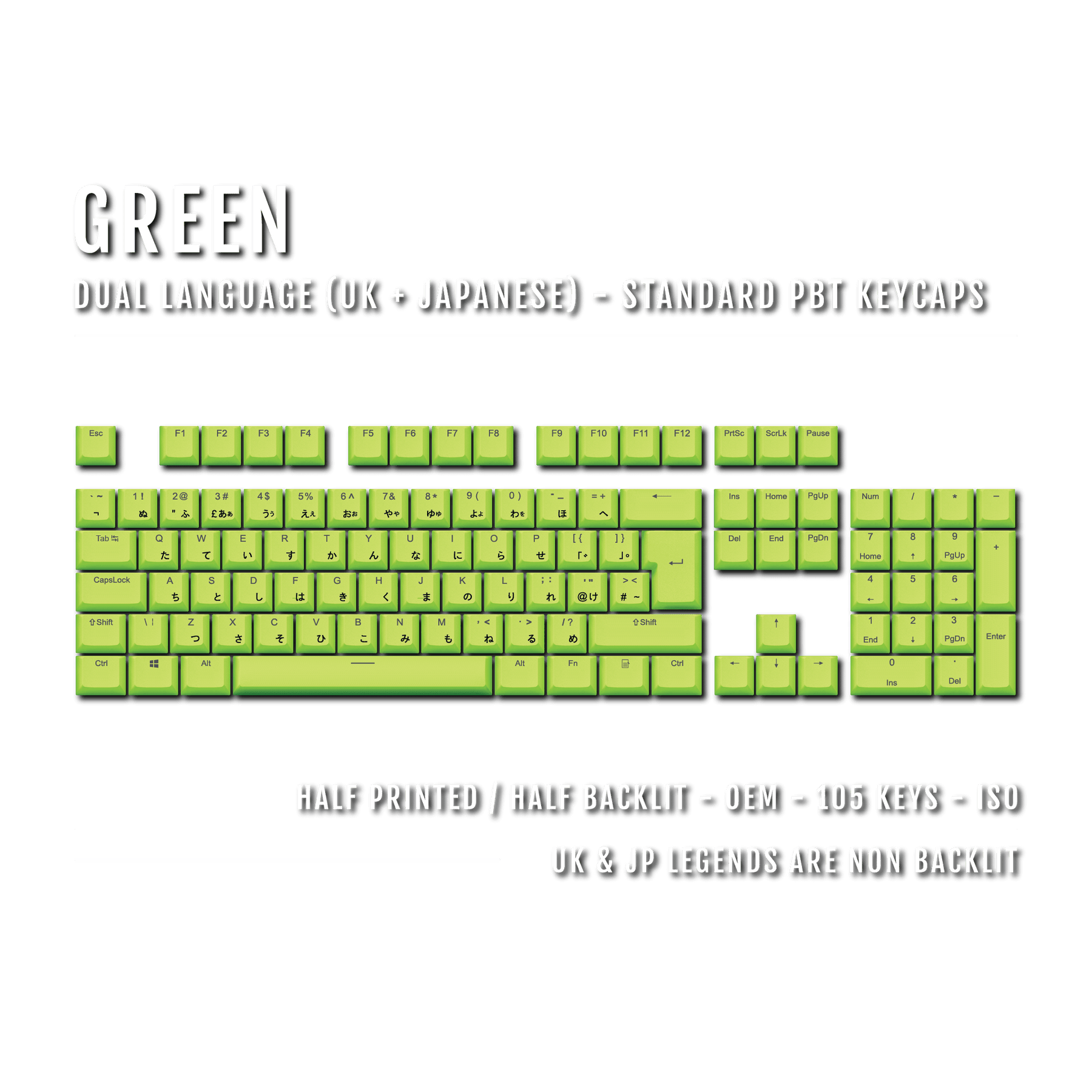 Green UK & Japanese Dual Language PBT Keycaps – Krome Keycaps LTD