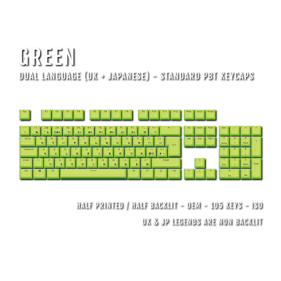 Green UK & Japanese Dual Language PBT Keycaps – Krome Keycaps LTD