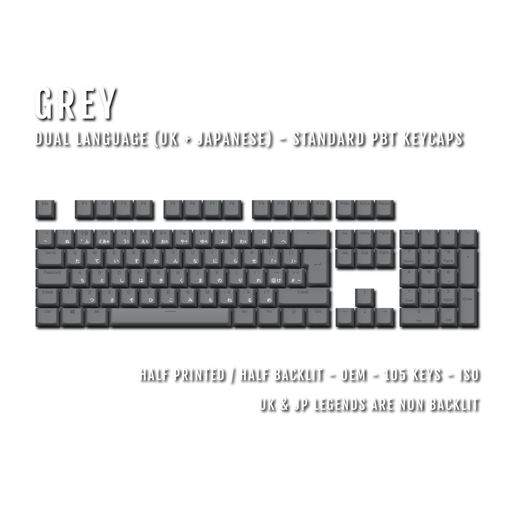 Grey UK & Japanese Dual Language PBT Keycaps – Krome Keycaps LTD