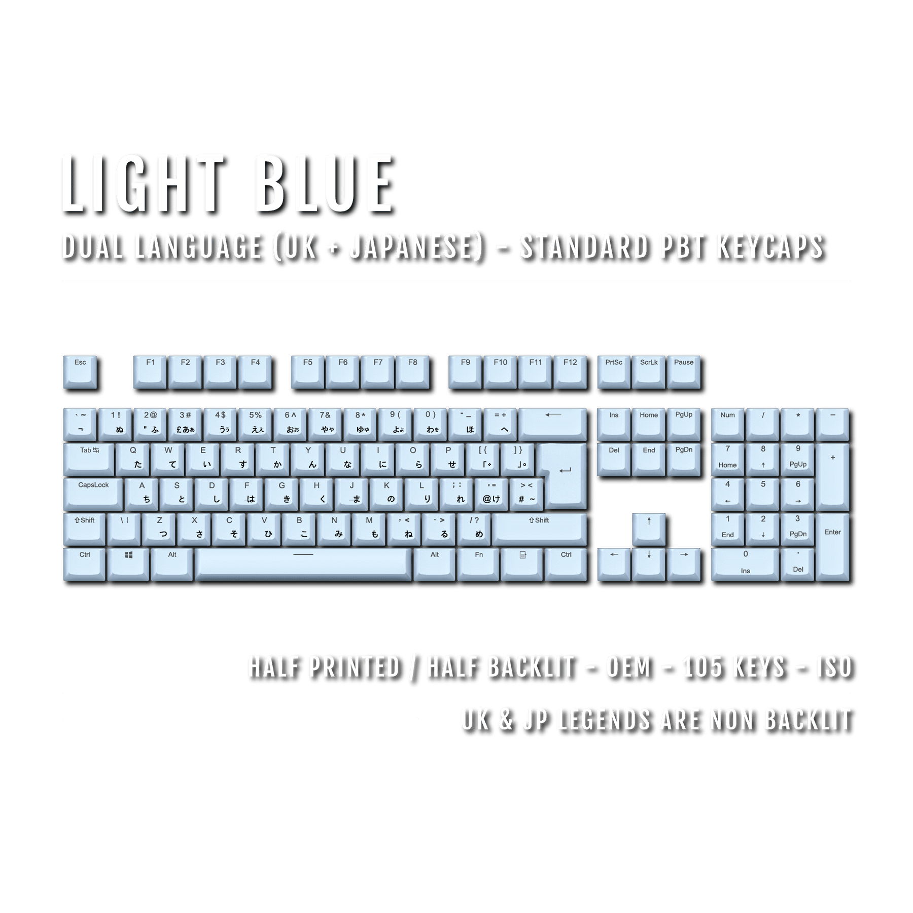 Light Blue UK & Japanese Dual Language PBT Keycaps – Krome Keycaps LTD