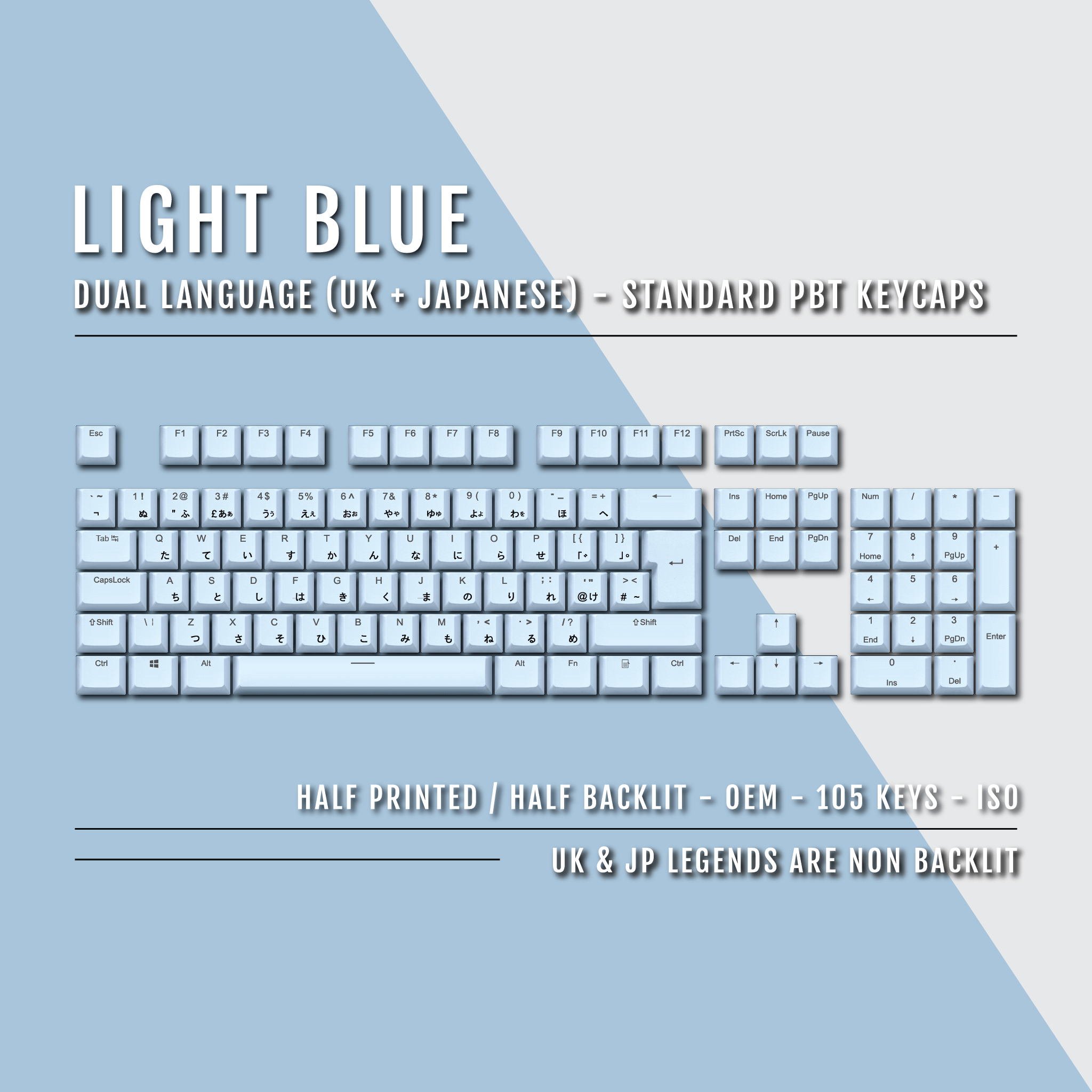 Light Blue UK & Japanese Dual Language PBT Keycaps – Krome Keycaps LTD