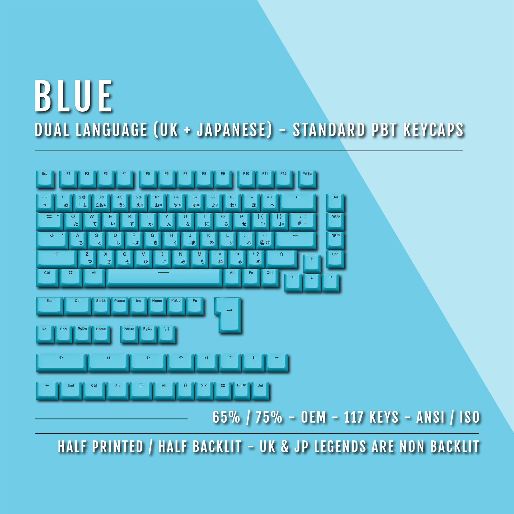 Blue UK & Japanese Dual Language PBT Keycaps - 65/75% – Krome Keycaps LTD