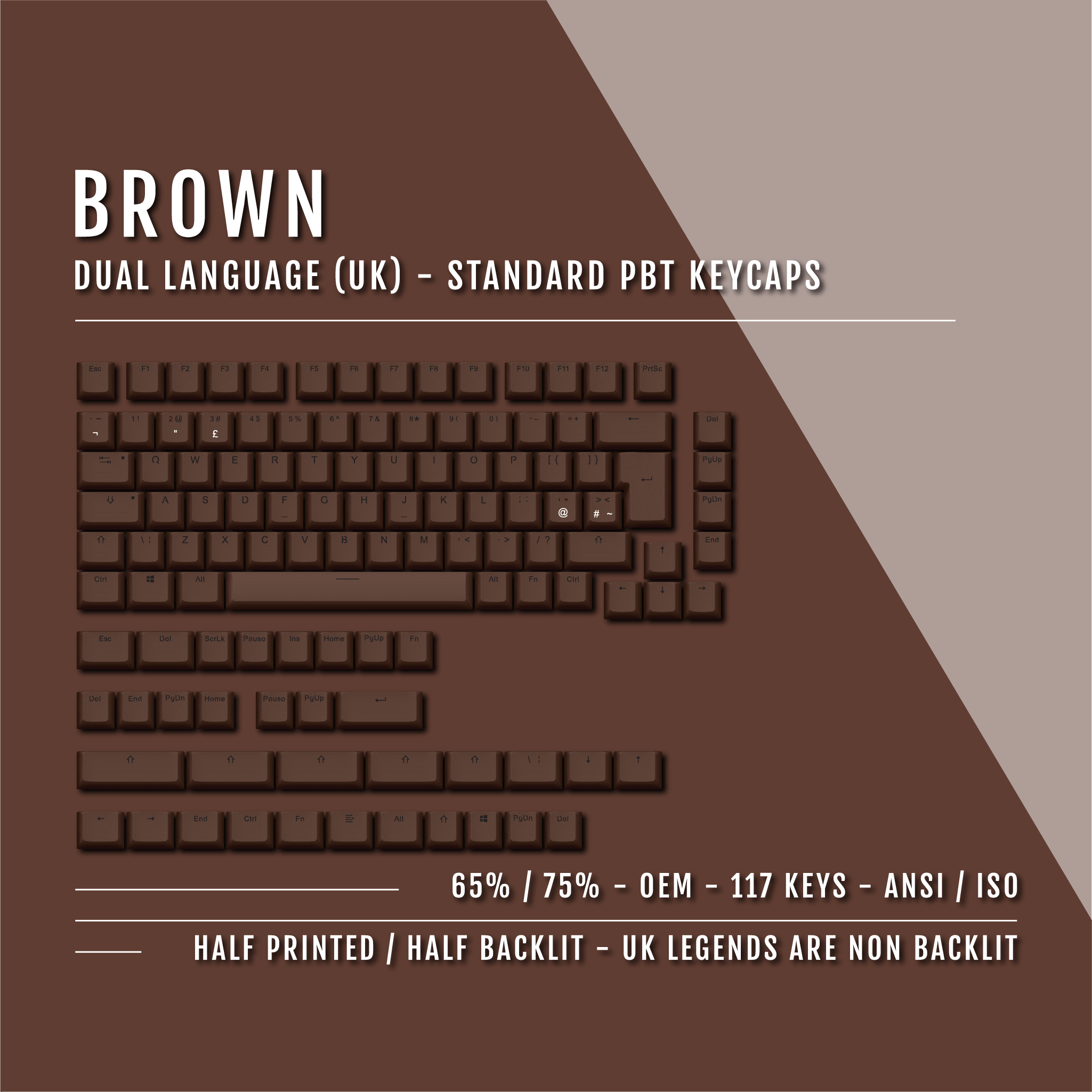 Brown UK Dual Language PBT Keycaps - 65/75% – Krome Keycaps LTD