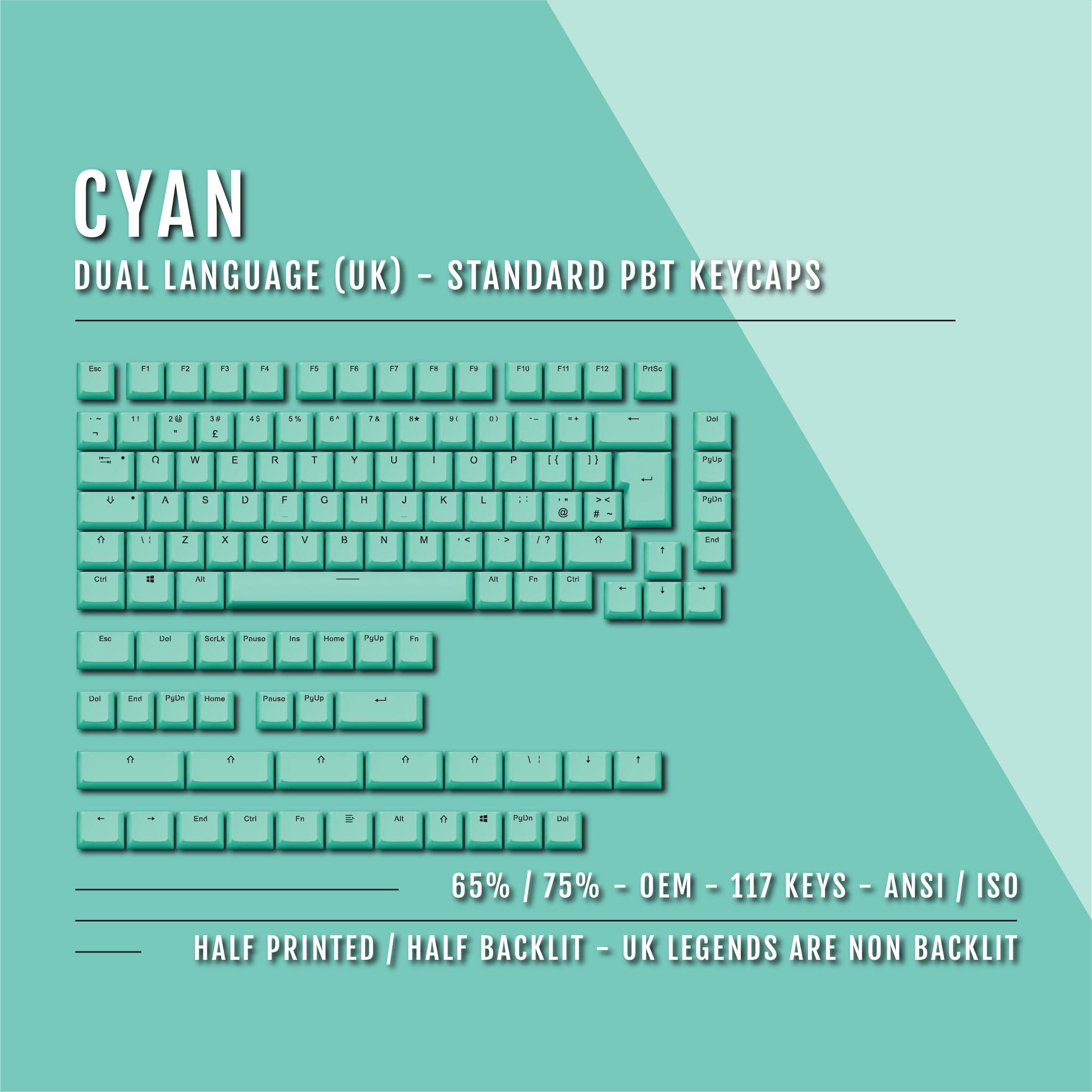 Cyan UK Dual Language PBT Keycaps - 65/75% – Krome Keycaps LTD
