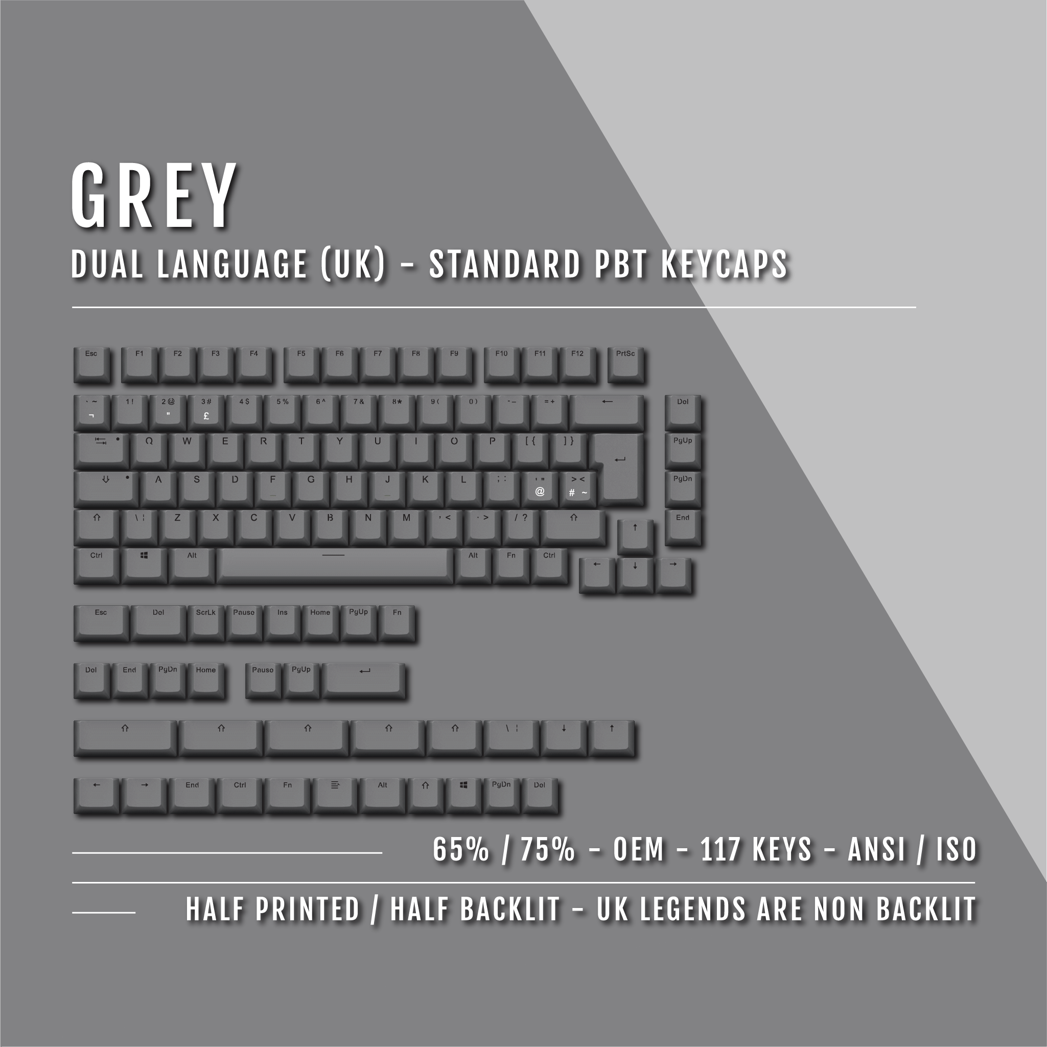 Grey UK Dual Language PBT Keycaps - 65/75% – Krome Keycaps LTD