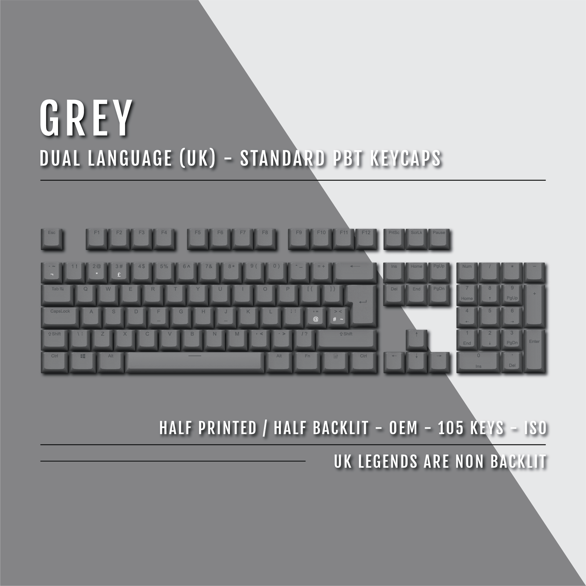 Grey UK Dual Language PBT Keycaps – Krome Keycaps LTD