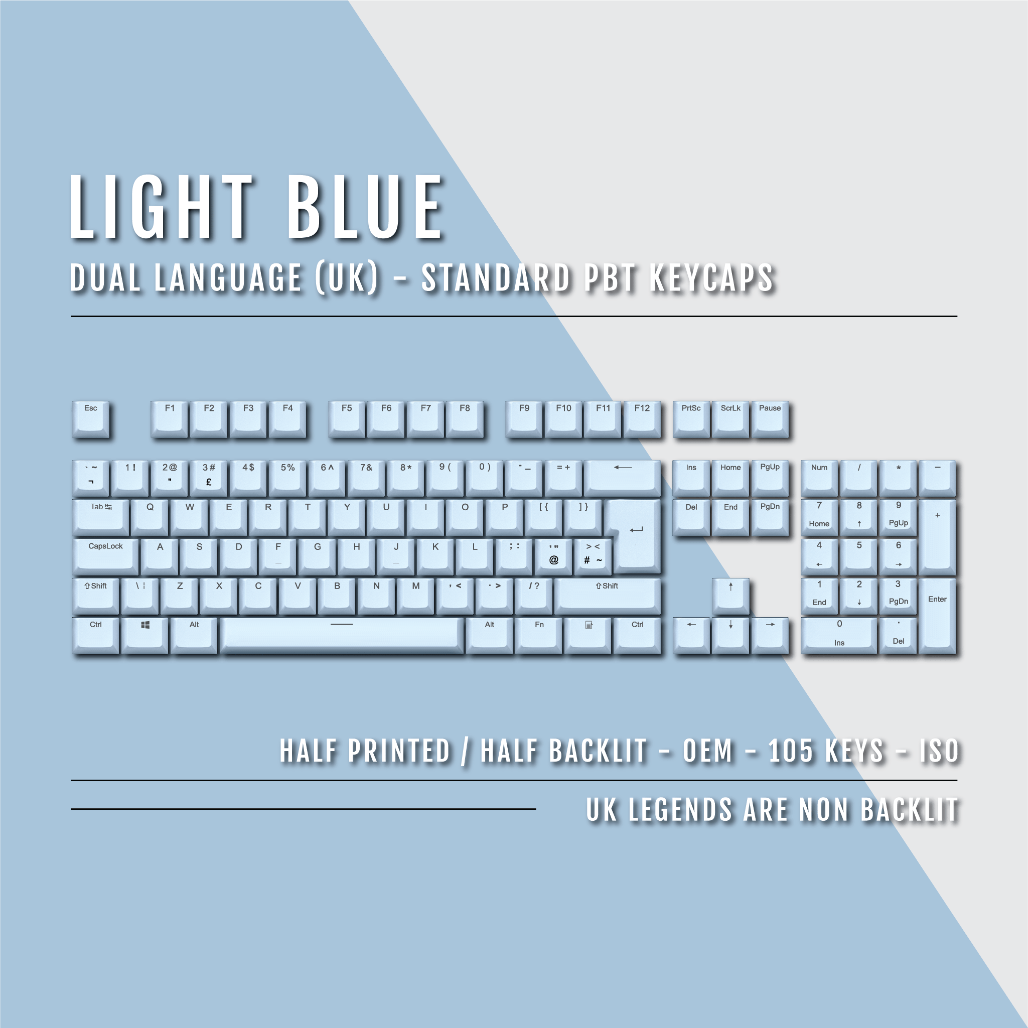 Light Blue UK Dual Language PBT Keycaps – Krome Keycaps LTD