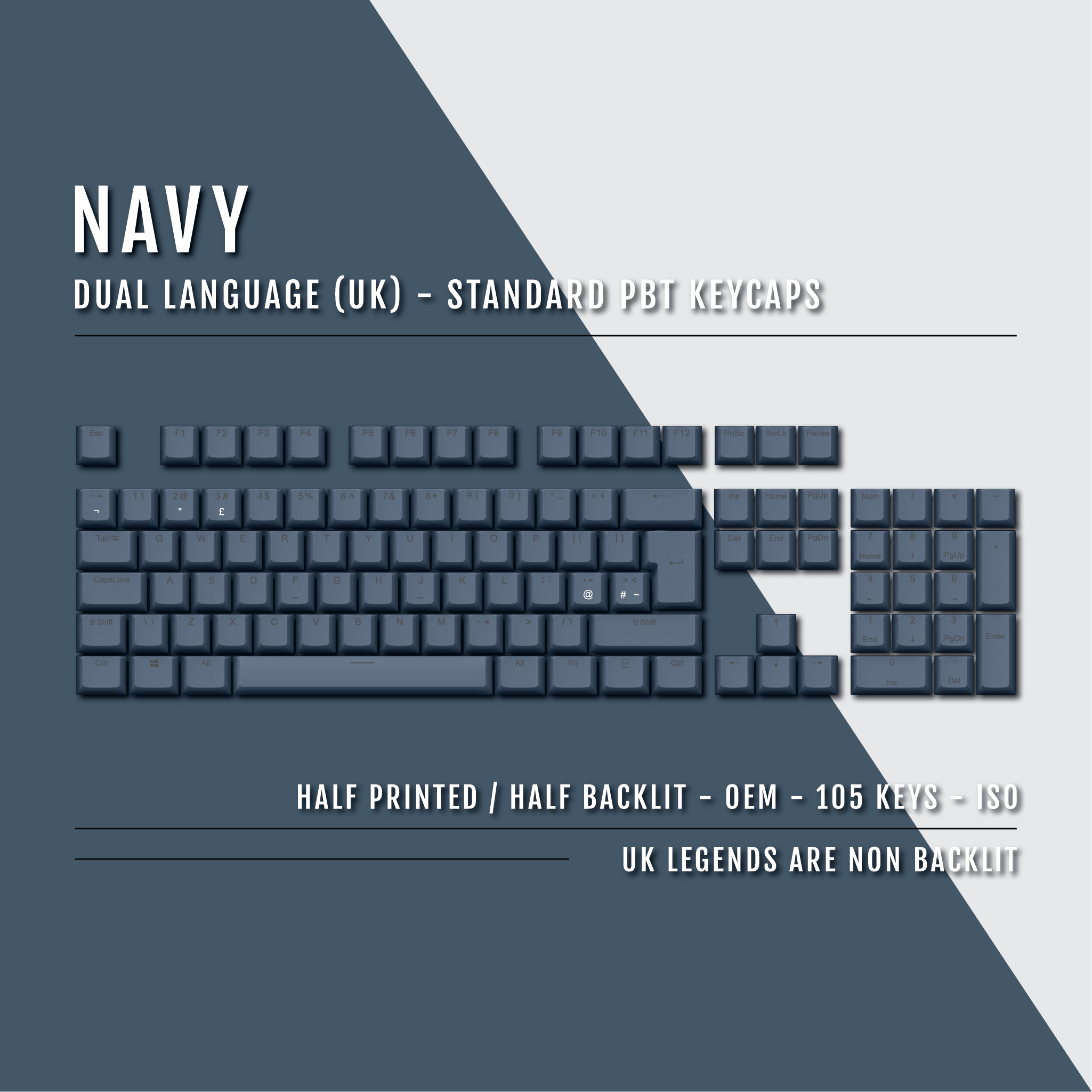 Navy UK Dual Language PBT Keycaps – Krome Keycaps LTD