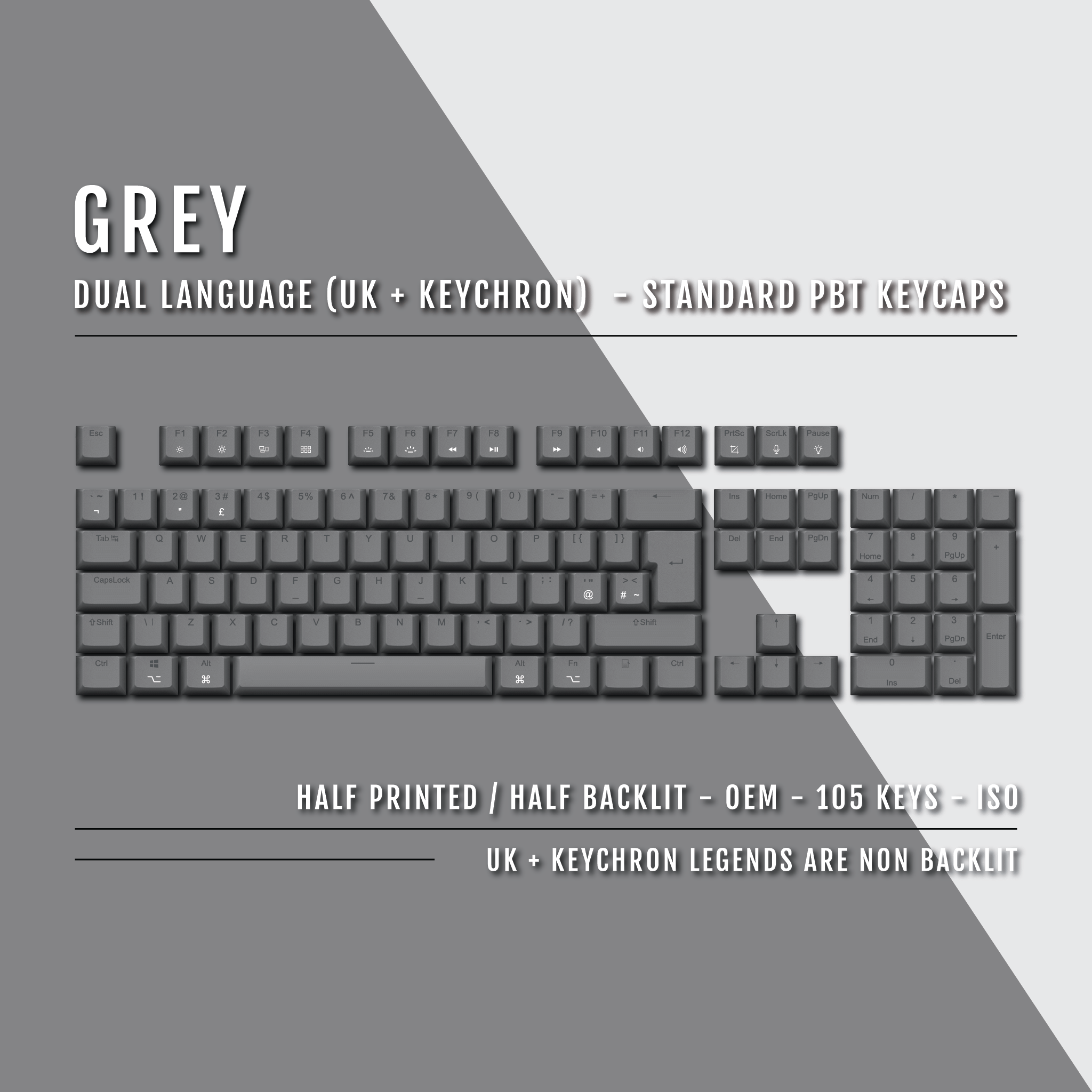 Grey UK & Keychron (Layout) Dual Language PBT Keycaps – Krome Keycaps LTD