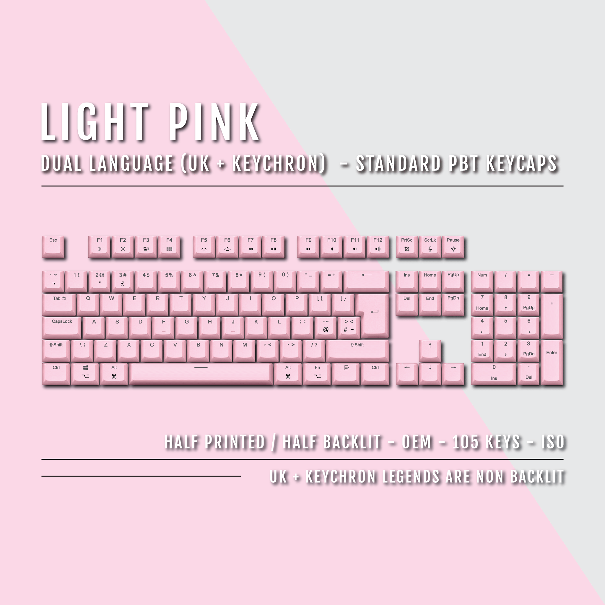 Light Pink UK & Keychron (Layout) Dual Language PBT Keycaps – Krome ...