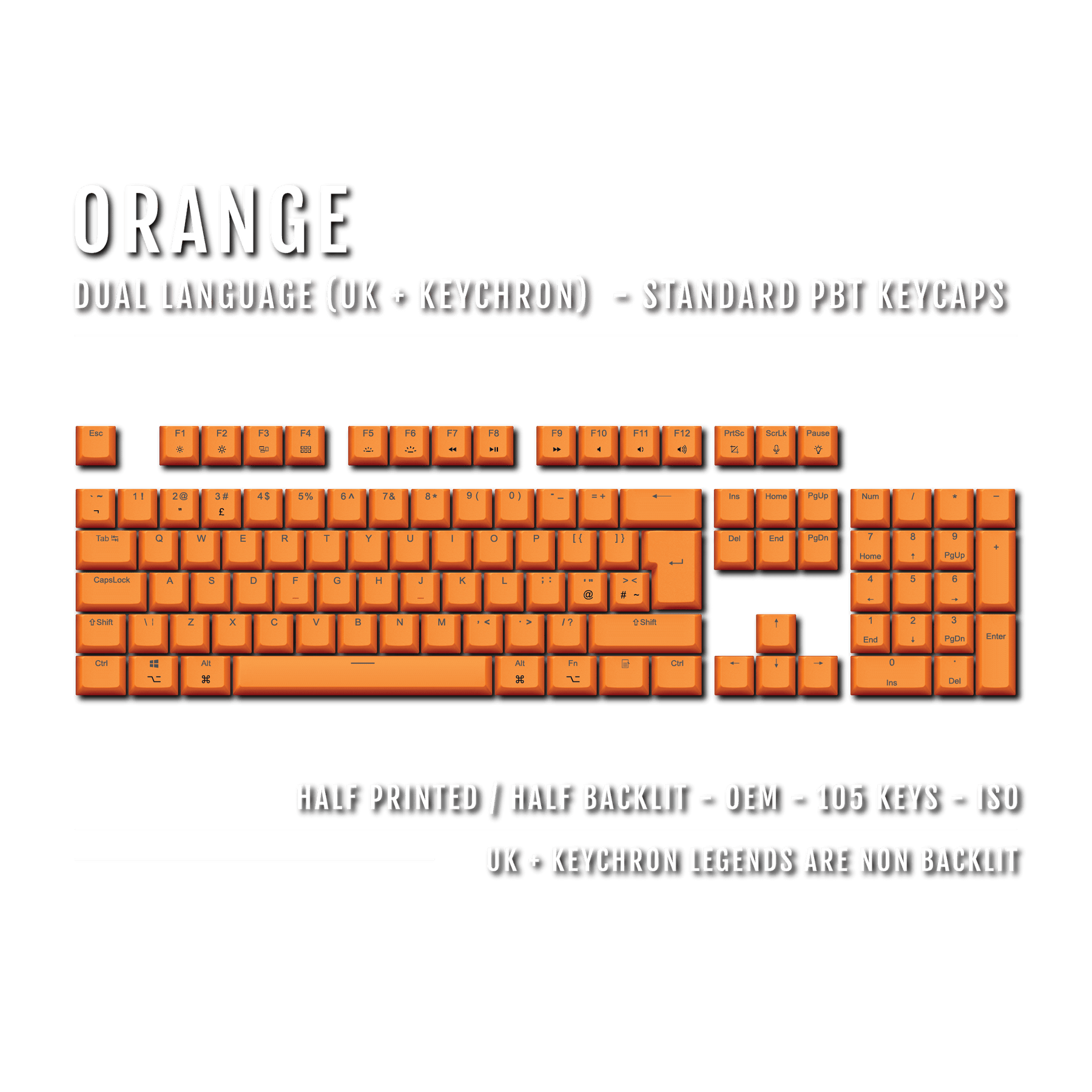 Orange dual language PBT keycaps for mechanical keyboards – Krome ...