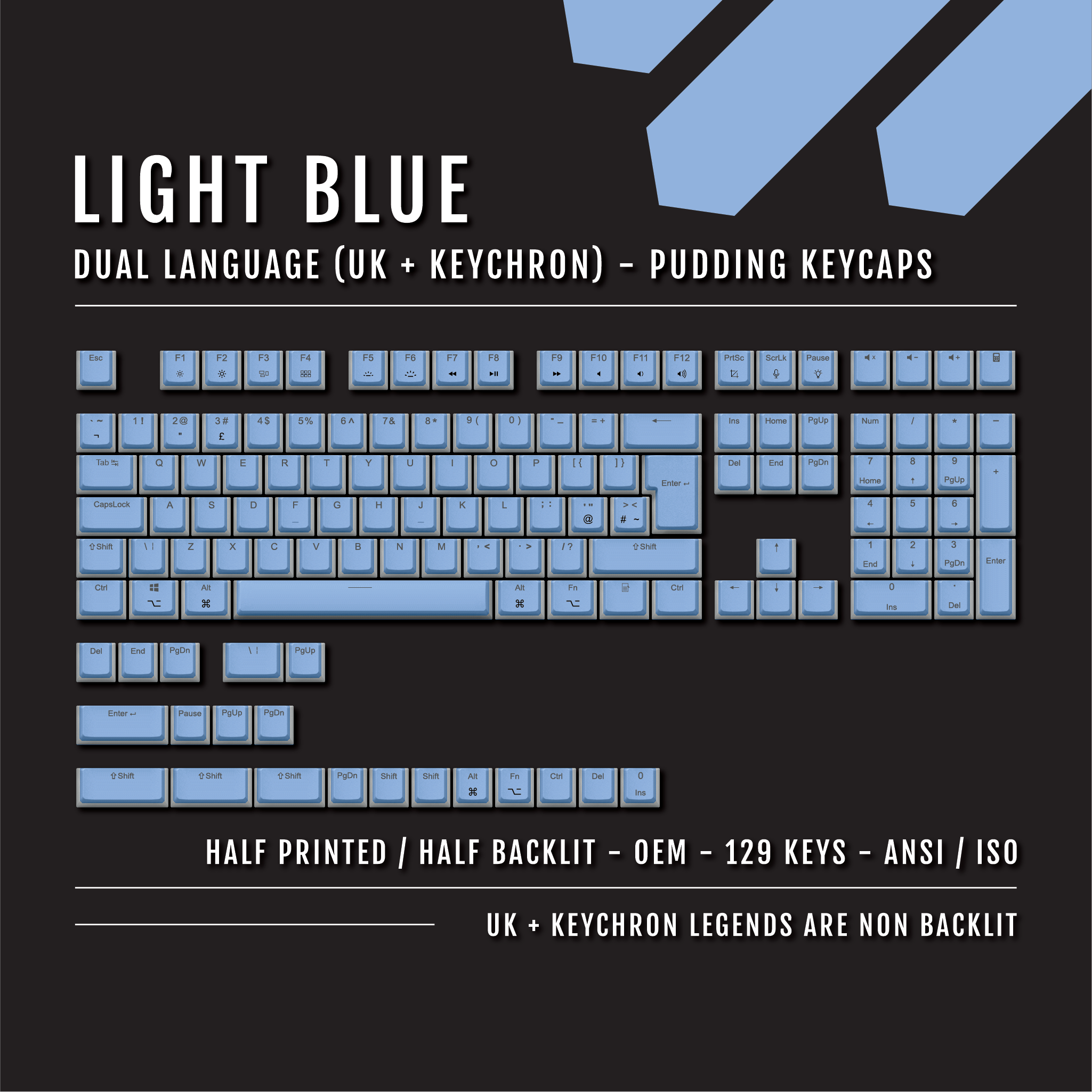 Light Blue UK & Keychron (Layout) Dual Language PBT Pudding Keycaps ...