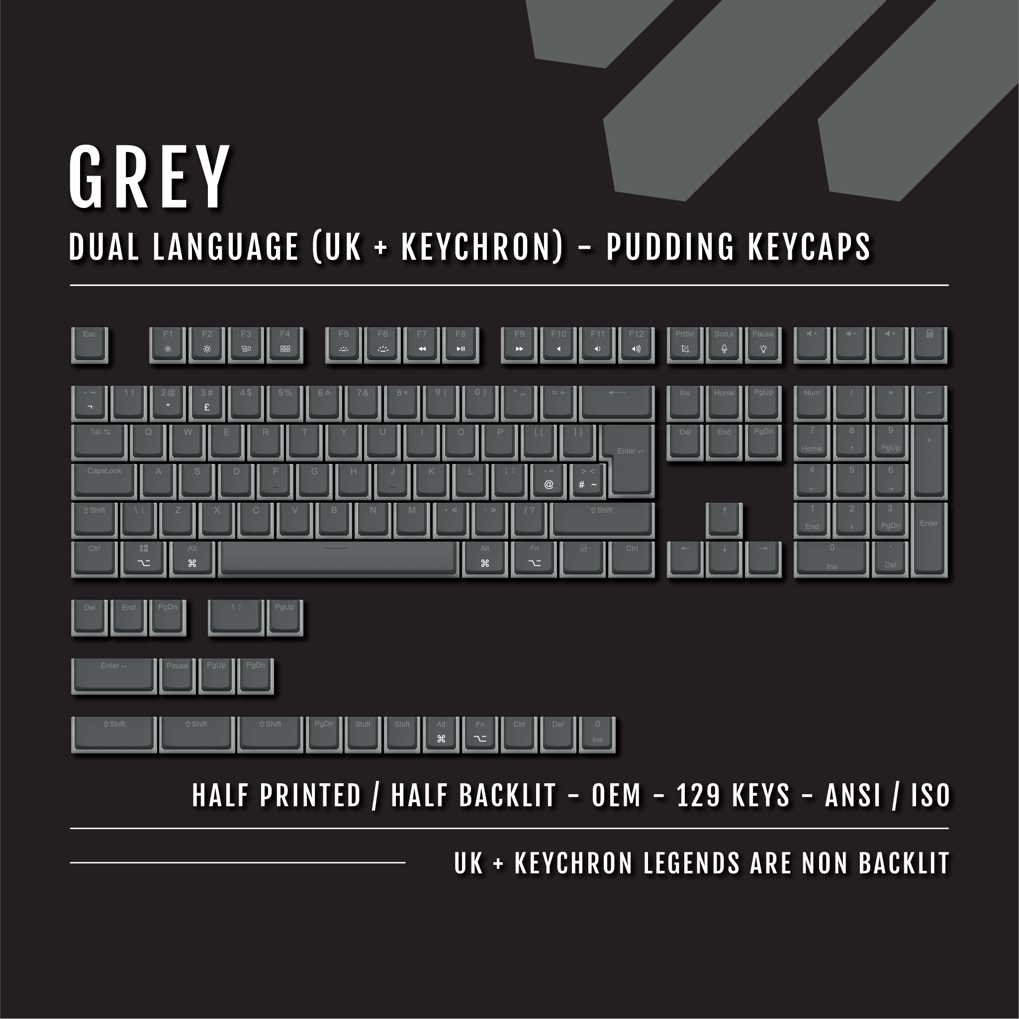 Grey UK & Keychron (Layout) Dual Language PBT Pudding Keycaps – Krome ...