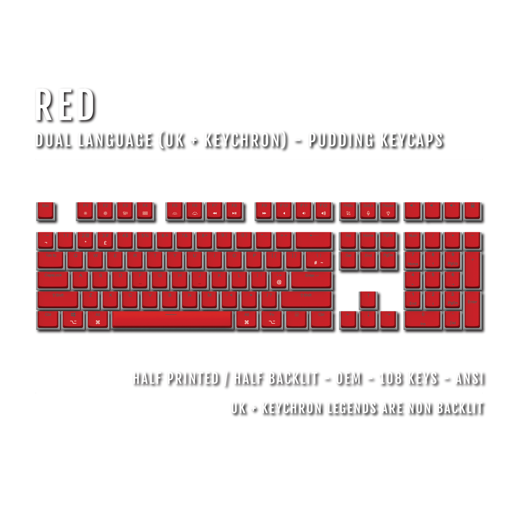 Red UK & Keychron (Layout) Dual Language PBT Pudding Keycaps – Krome ...