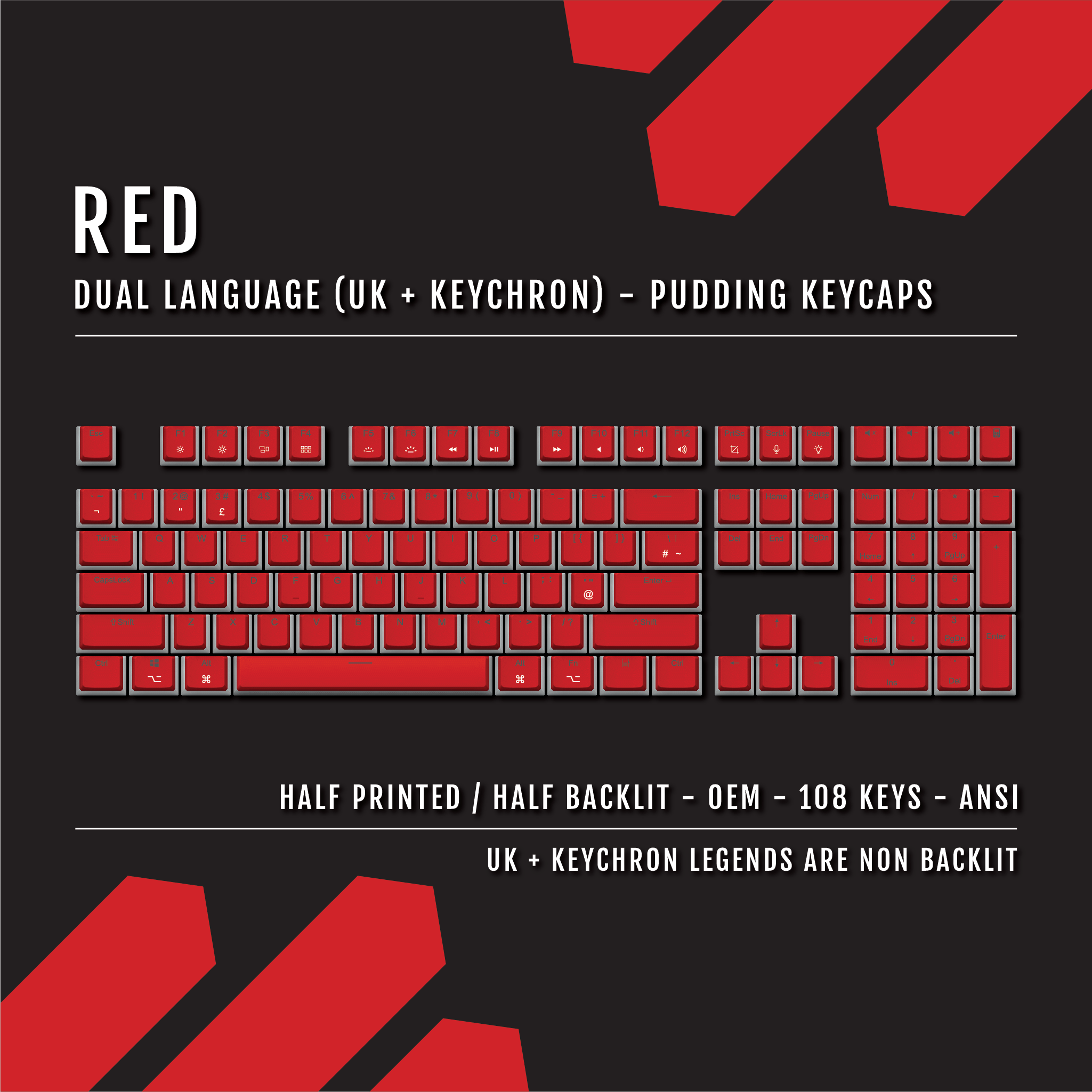Red UK & Keychron (Layout) Dual Language PBT Pudding Keycaps – Krome ...