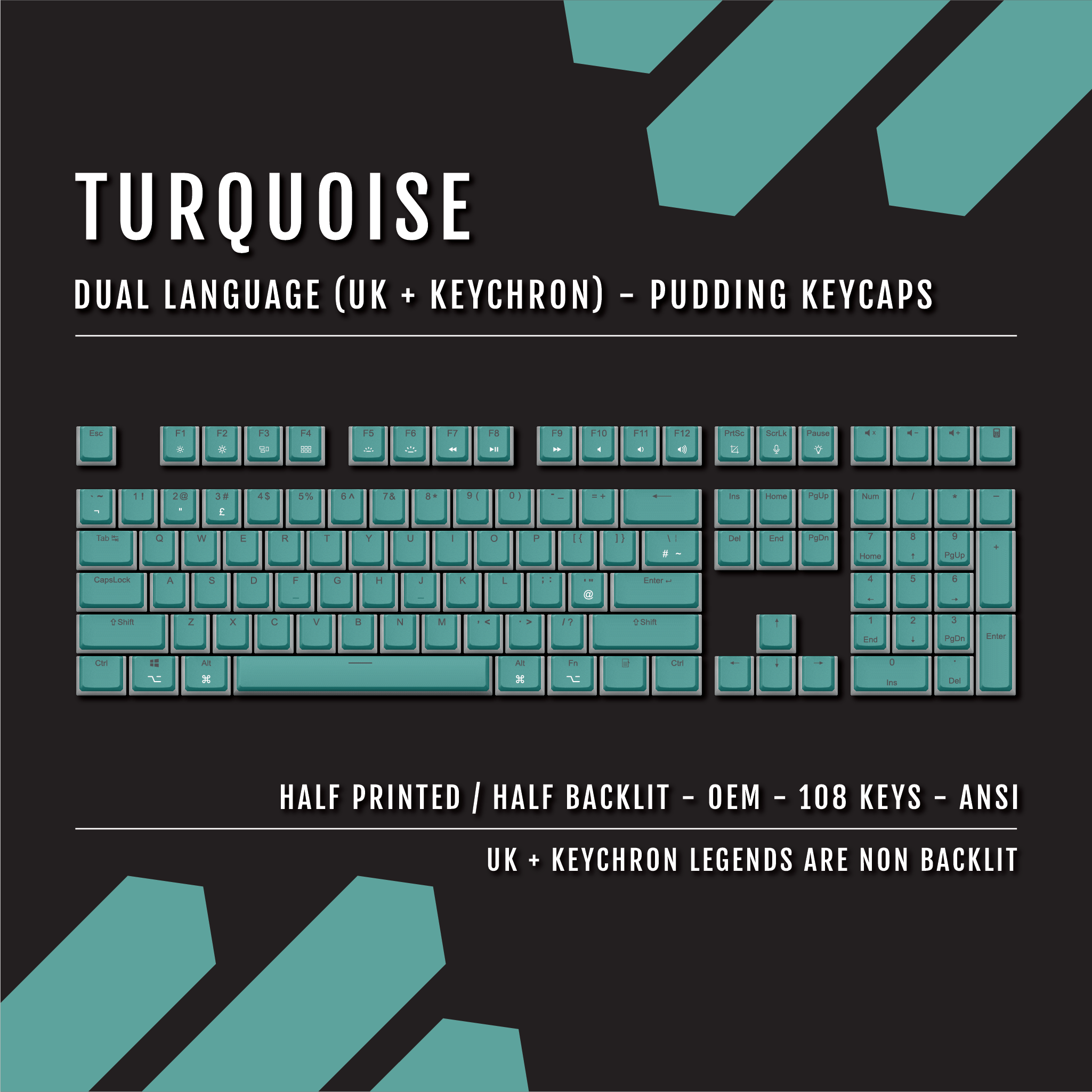 Turquoise UK & Keychron (Layout) Dual Language PBT Pudding Keycaps ...