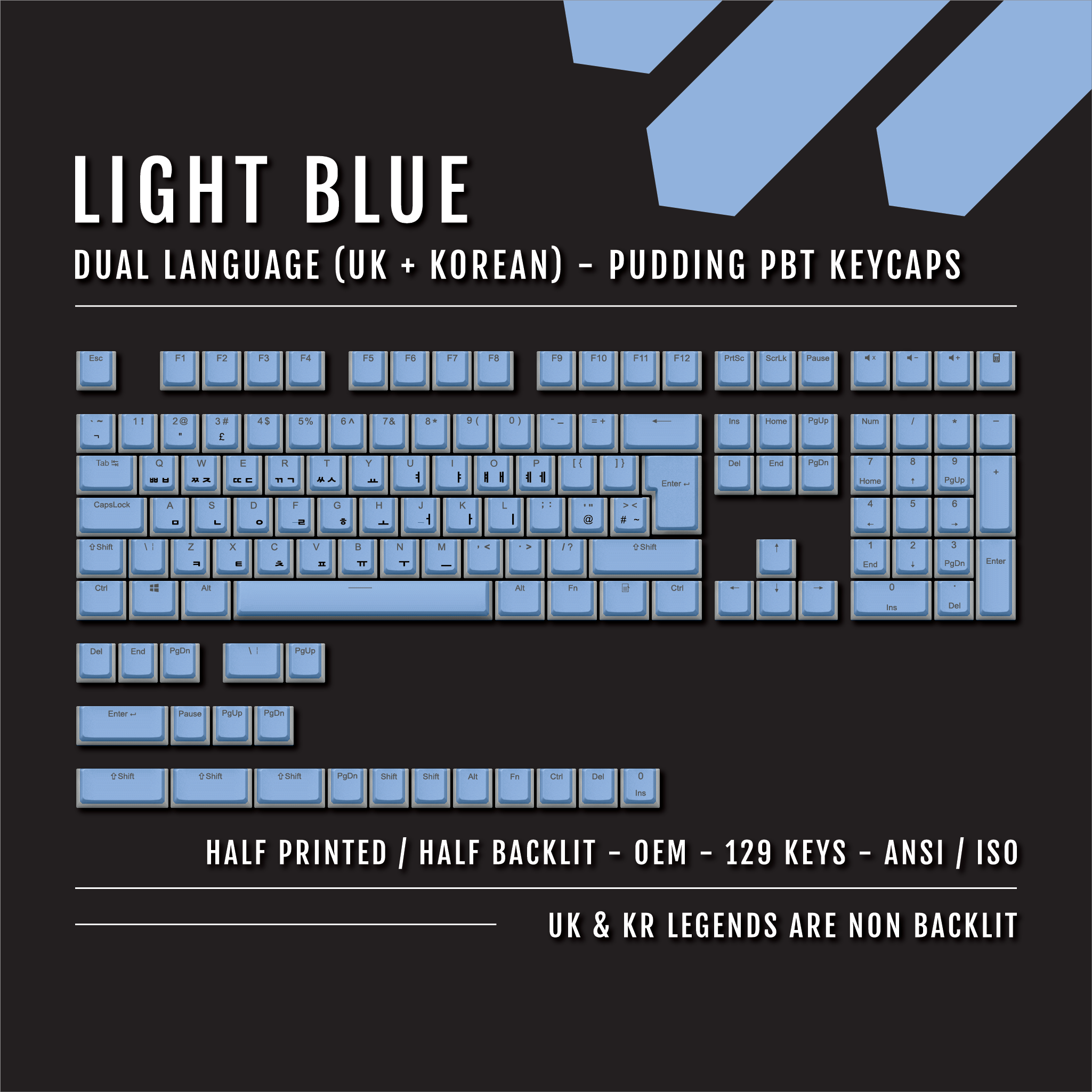 Light Blue UK & Korean Dual Language PBT Pudding Keycaps – Krome ...
