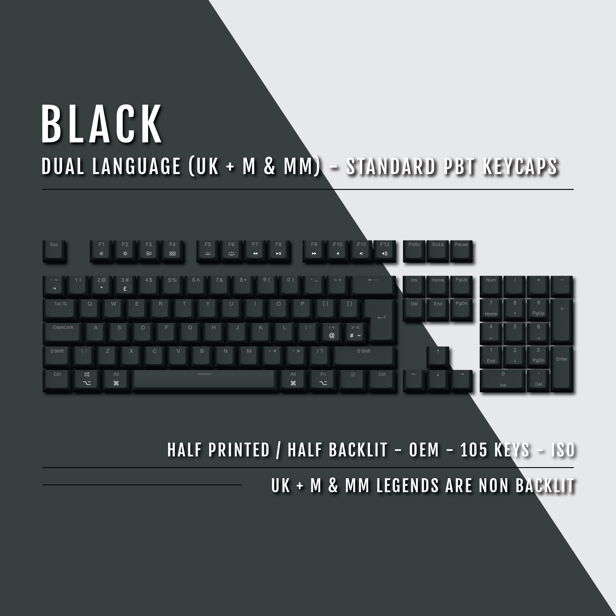 Black UK & Mac/Multimedia Dual Language PBT Keycaps – Krome Keycaps LTD