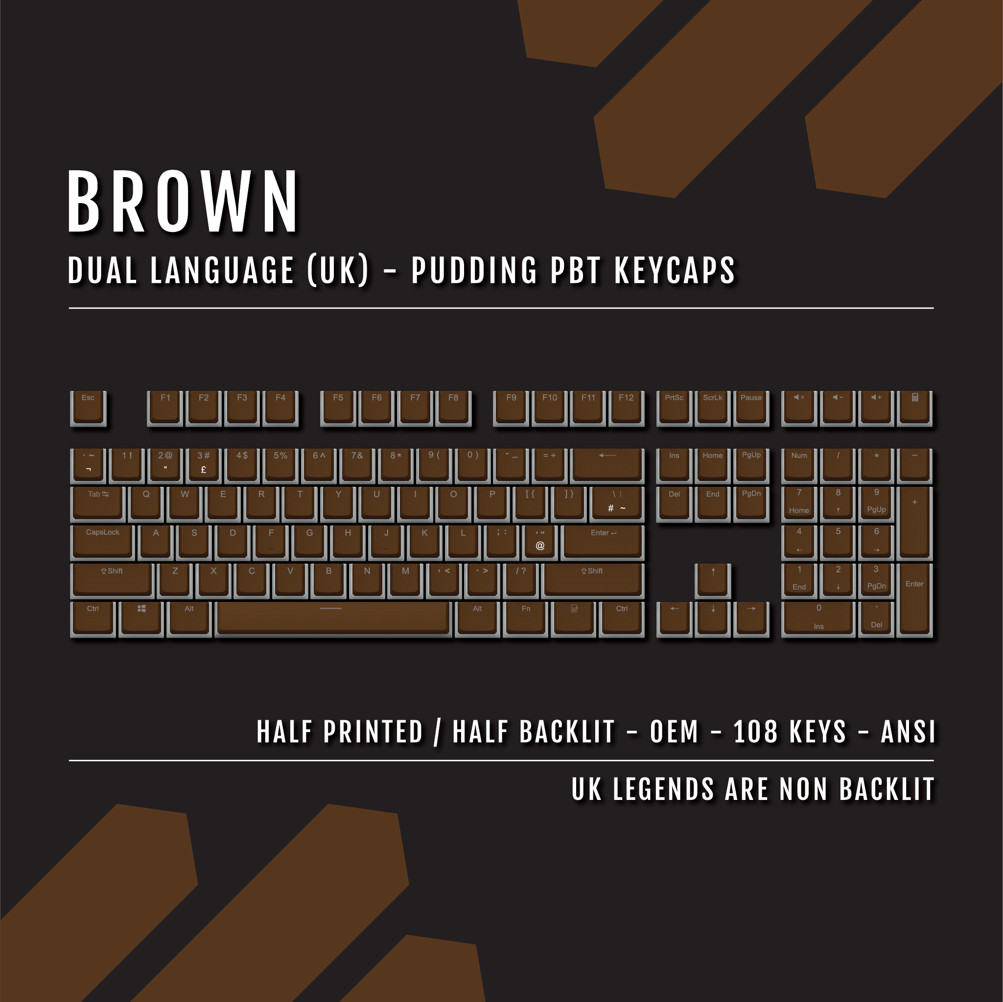 Brown UK Dual Language PBT Pudding Keycaps – Krome Keycaps LTD