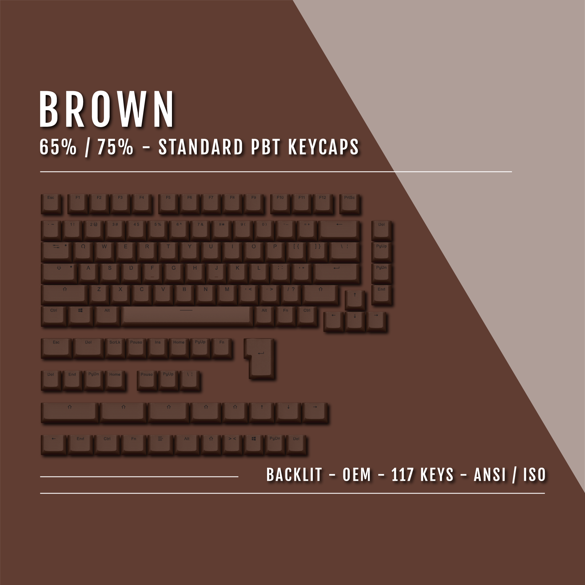 Brown Backlit PBT Keycaps – 65/75% – Krome Keycaps LTD