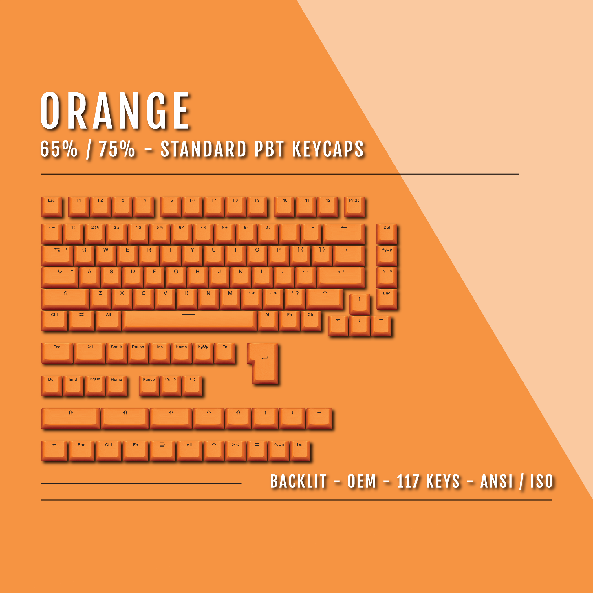 Orange Backlit PBT Keycaps – 65/75% – Krome Keycaps LTD