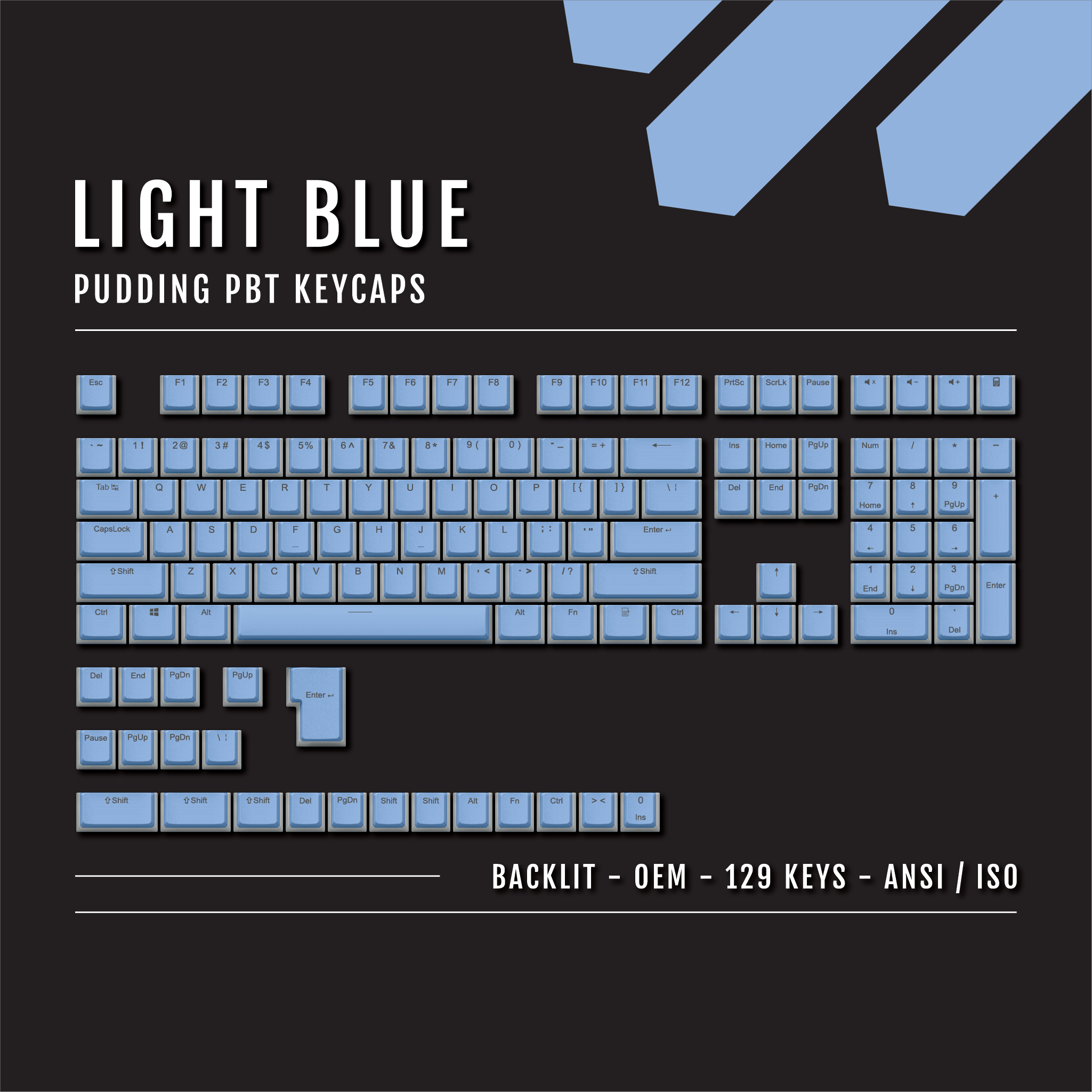 Light Blue Backlit PBT Pudding Keycaps – Krome Keycaps LTD