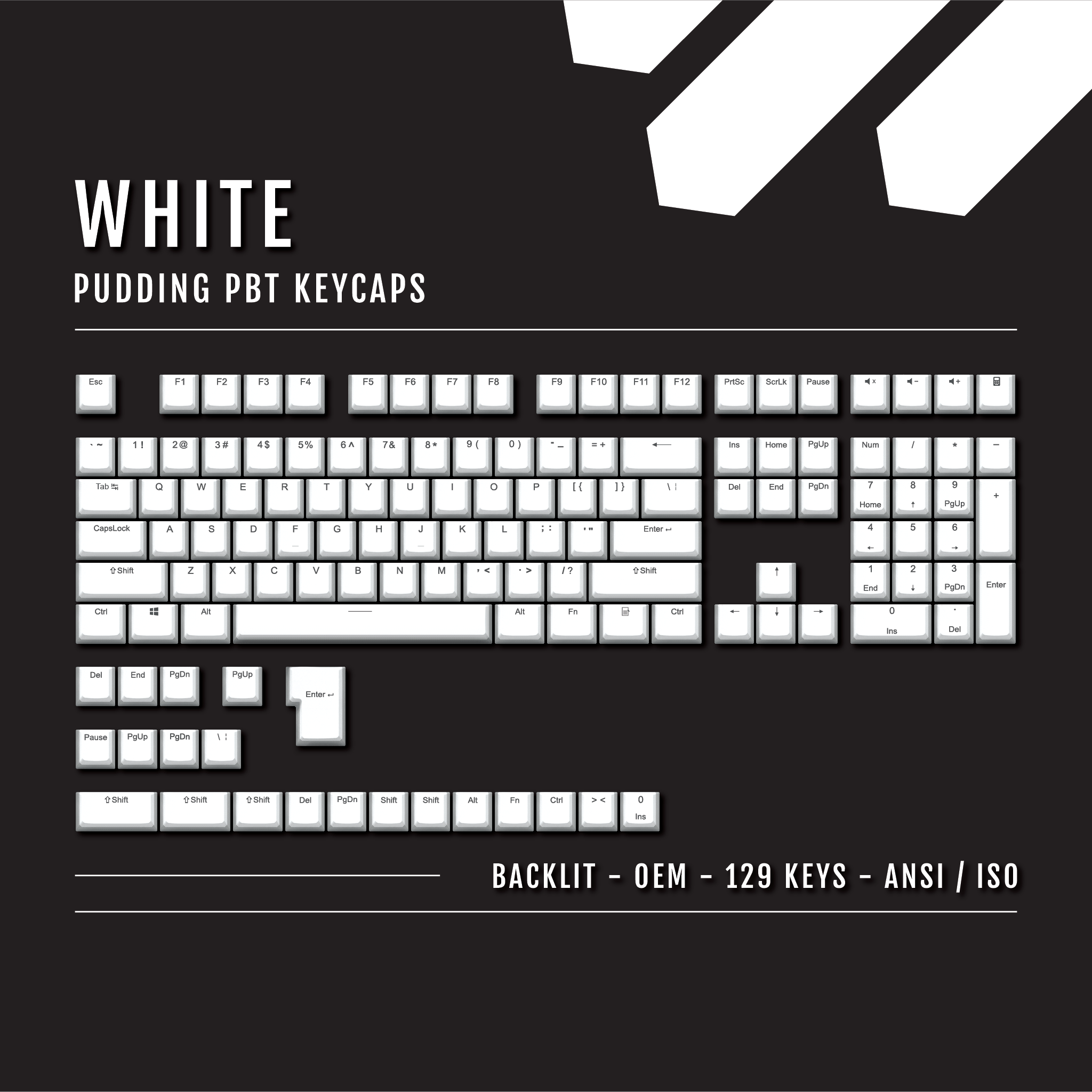 White Backlit PBT Pudding Keycaps – Krome Keycaps LTD