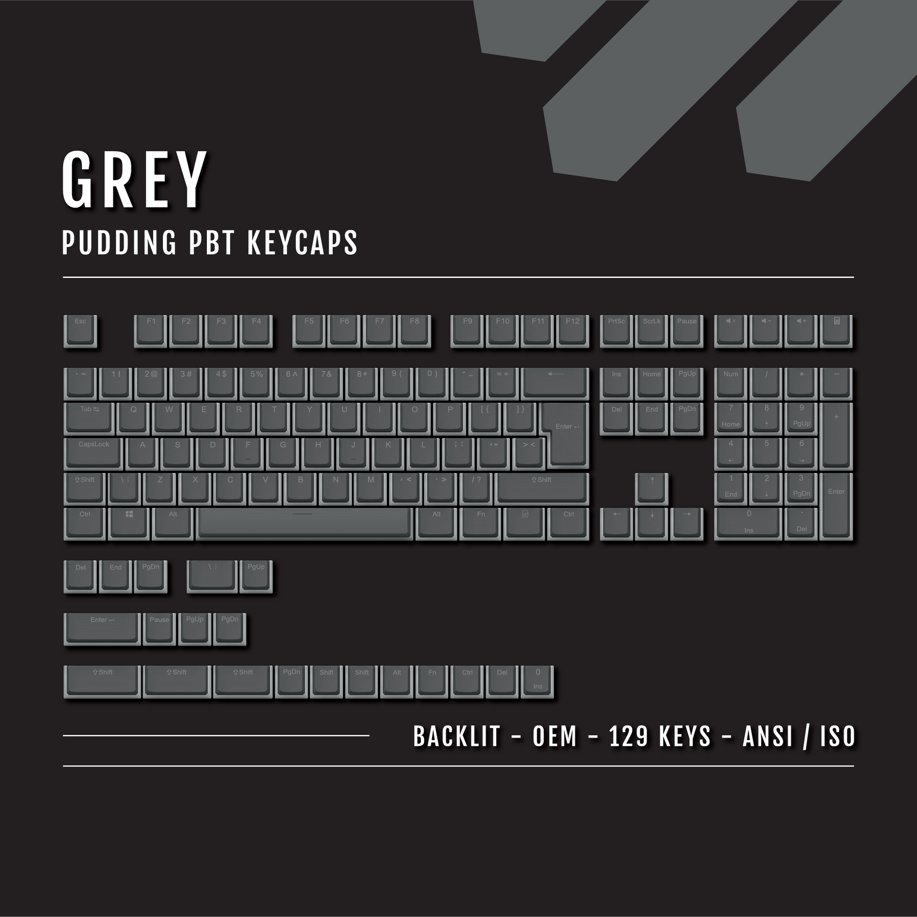 Grey Backlit PBT Pudding Keycaps – Krome Keycaps LTD