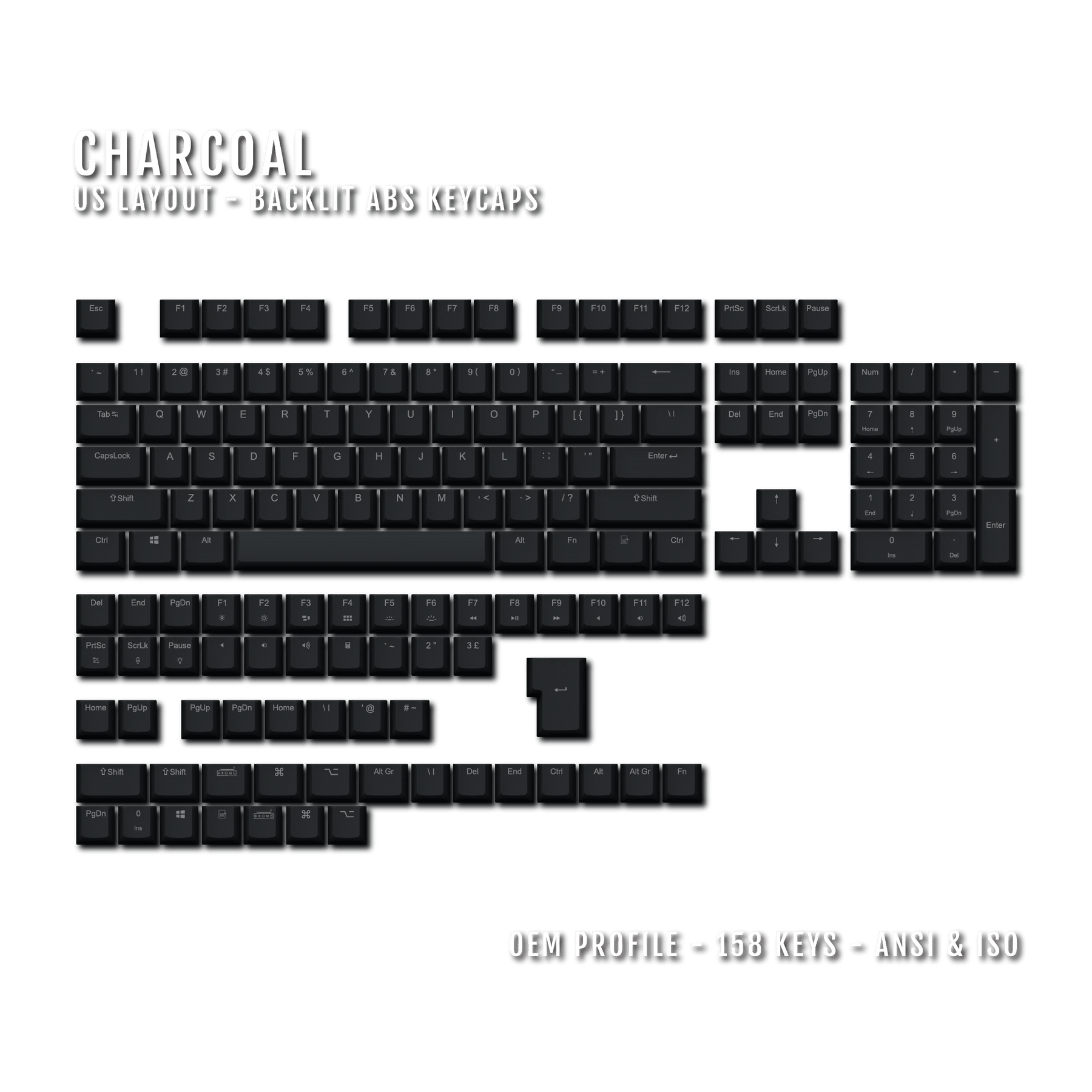 Charcoal UK & US Windows/Mac Backlit ABS Keycaps – Krome Keycaps LTD