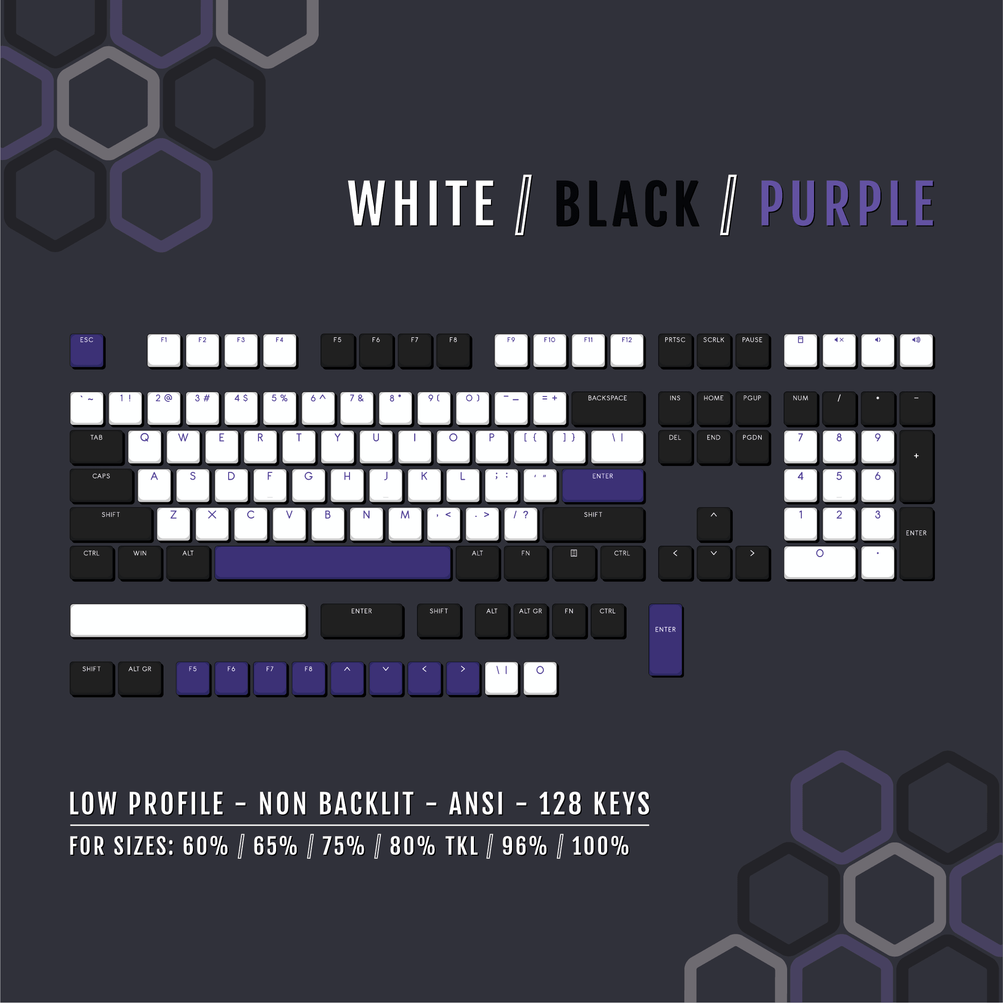 White/Black/Purple Low Profile PBT Keycaps – Krome Keycaps LTD