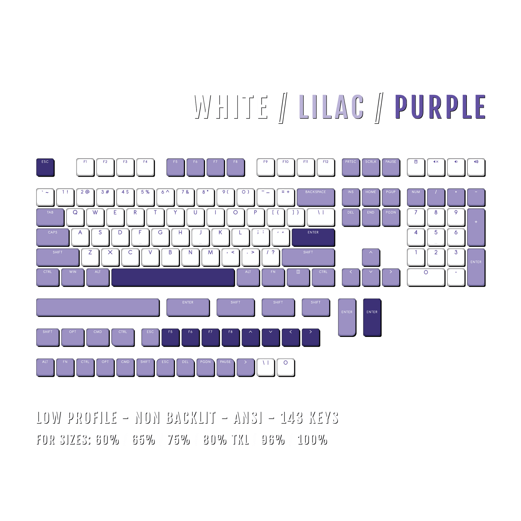 White/Lilac/Purple Low Profile PBT Keycaps – Krome Keycaps LTD
