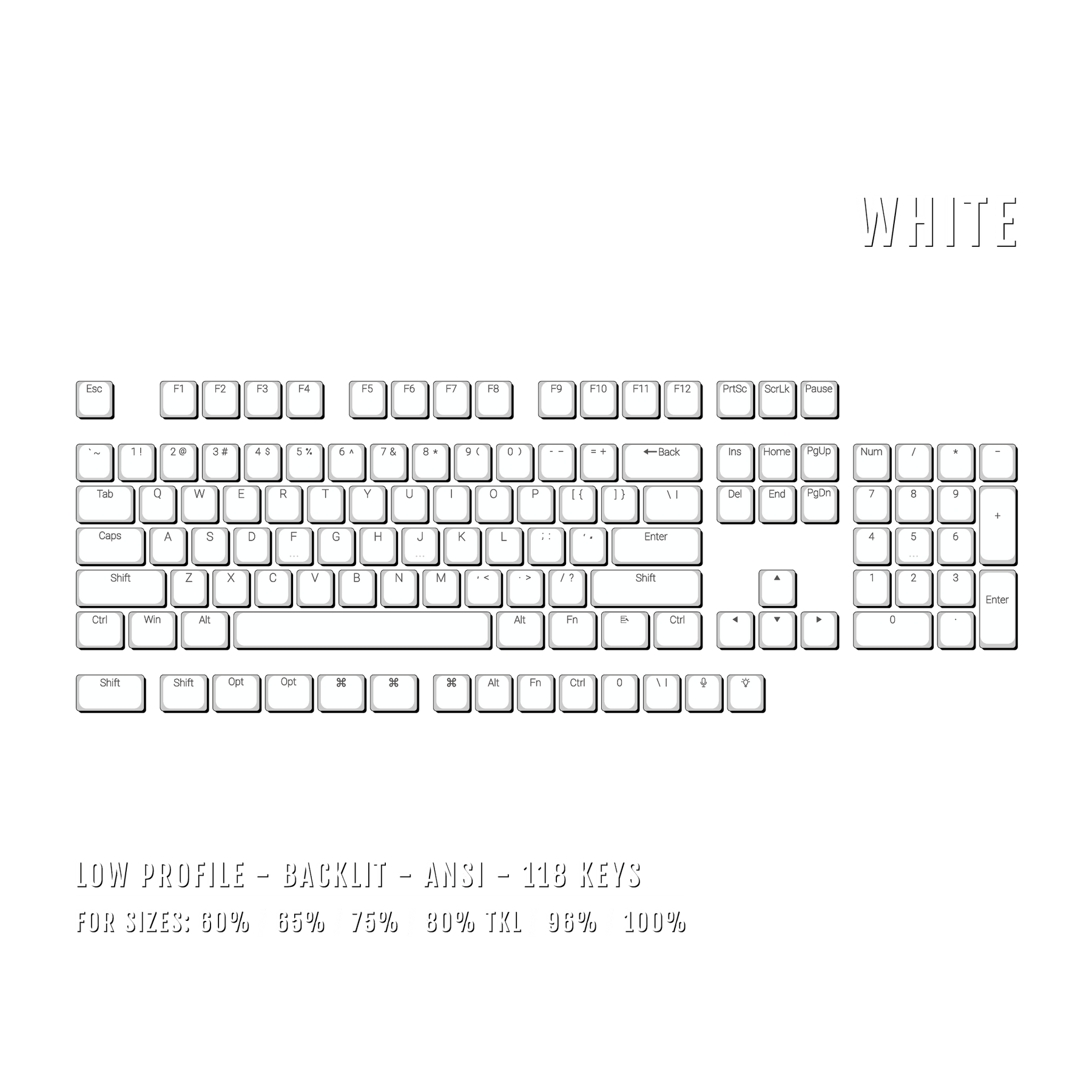White Low Profile Windows/Mac Backlit PBT Keycaps – Krome Keycaps LTD