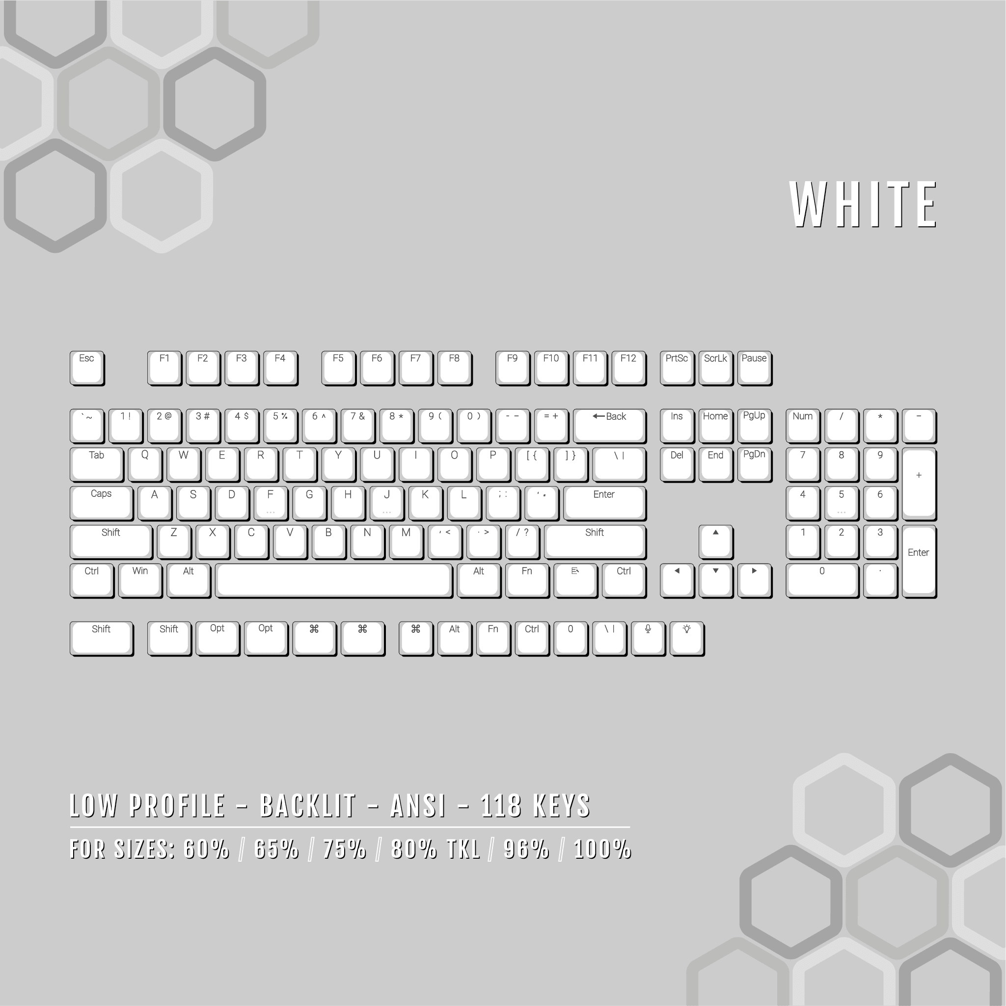 White Low Profile Windows/Mac Backlit PBT Keycaps – Krome Keycaps LTD