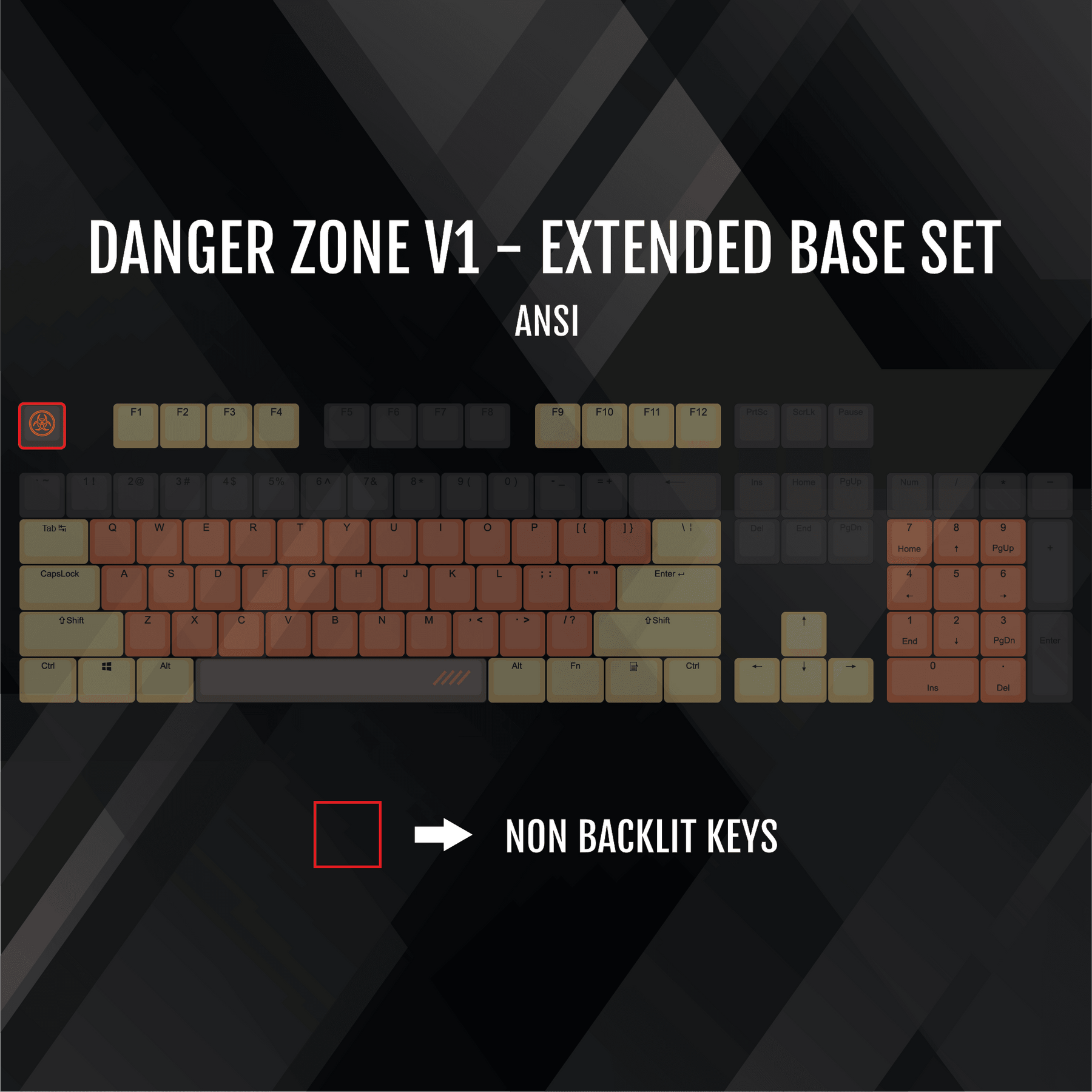 ISO/ANSI - Danger Zone V1 - Black / Orange / Yellow PBT Keycaps – Krome ...