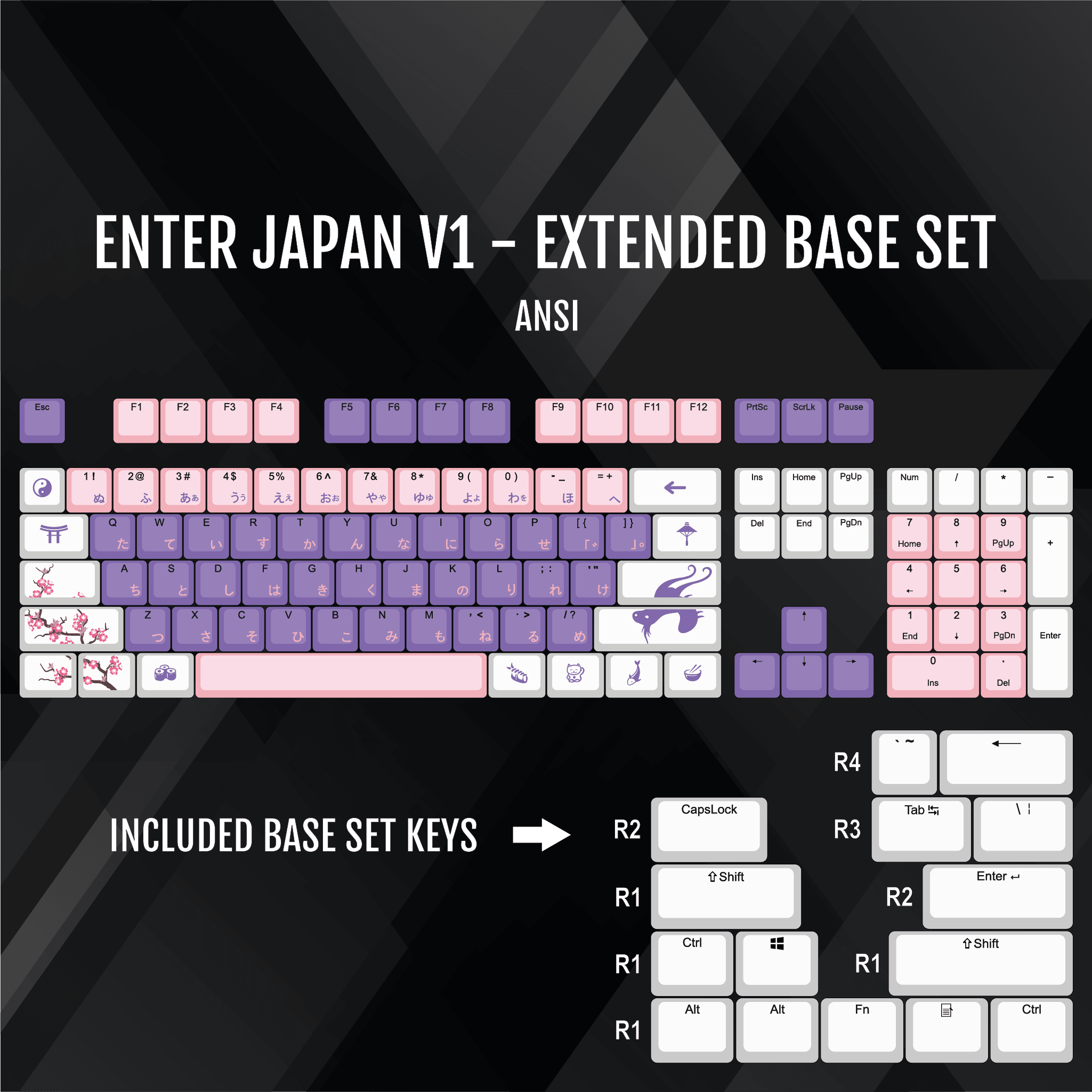 ISO/ANSI - Enter Japan V1 - White / Pink / Purple PBT Keycaps – Krome ...