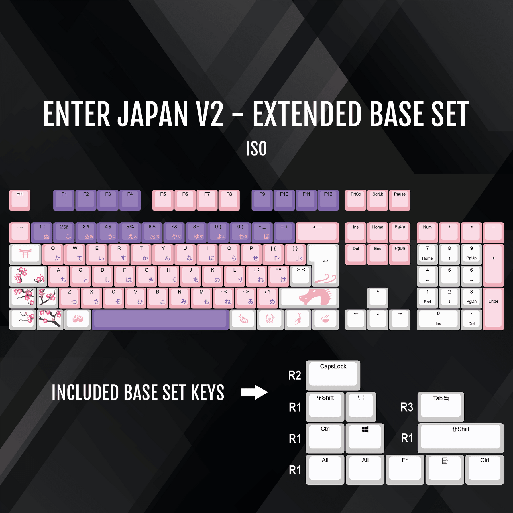 ISO/ANSI - Enter Japan V2 - White / Pink / Purple PBT Keycaps – Krome ...